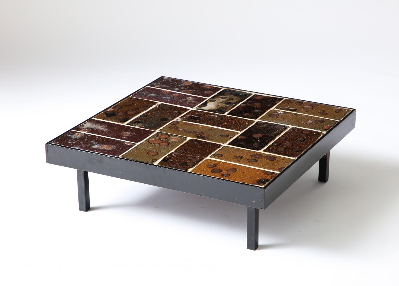 Glazed Ceramic Tile Coffee Table, Belgium, c. 1960