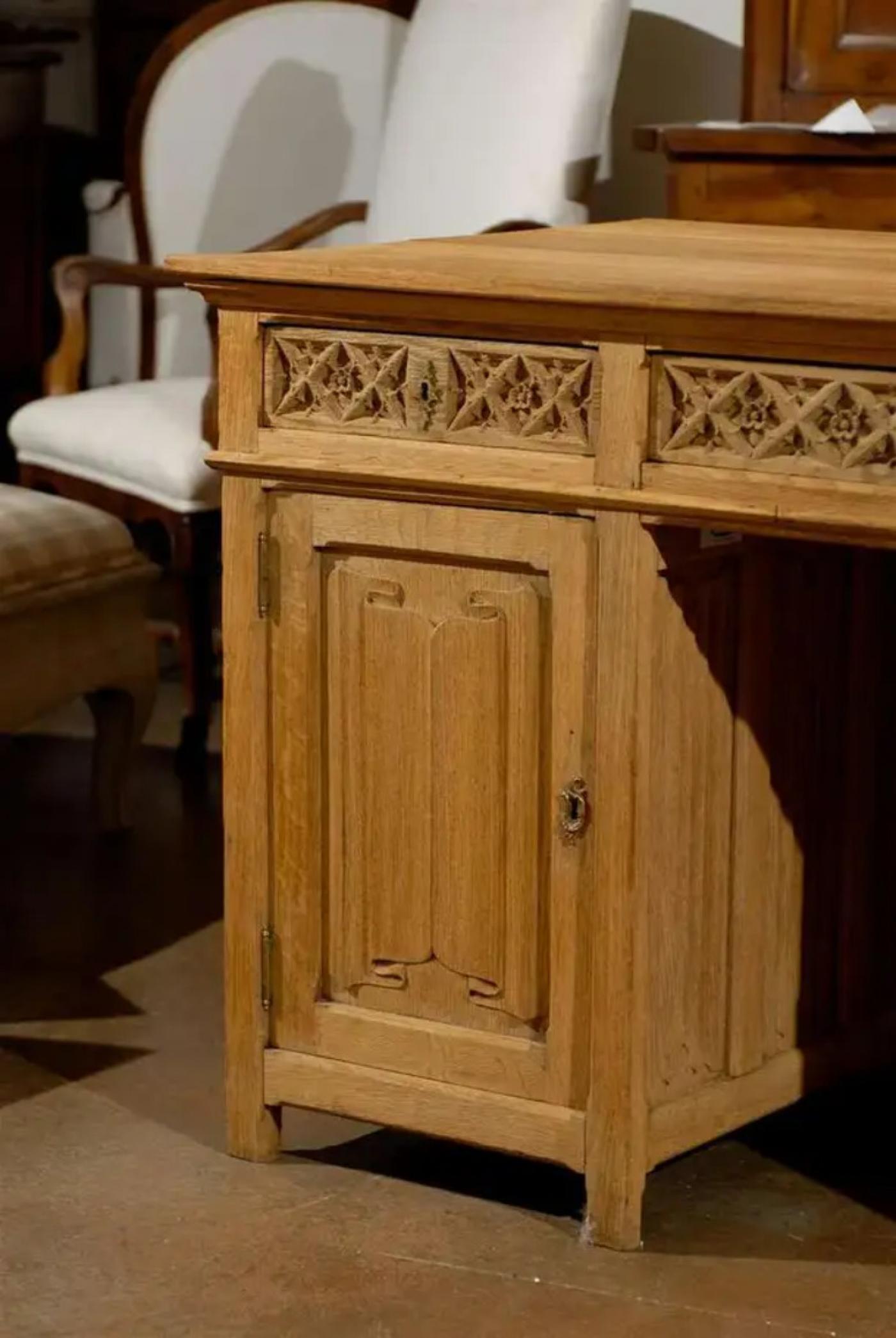 Gothic Revival English Desk of Bleached Oak with Linenfold Motifs ...