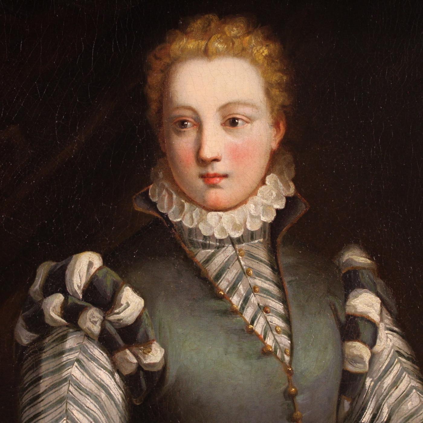 Great 16th century portrait painting of a lady with a dog