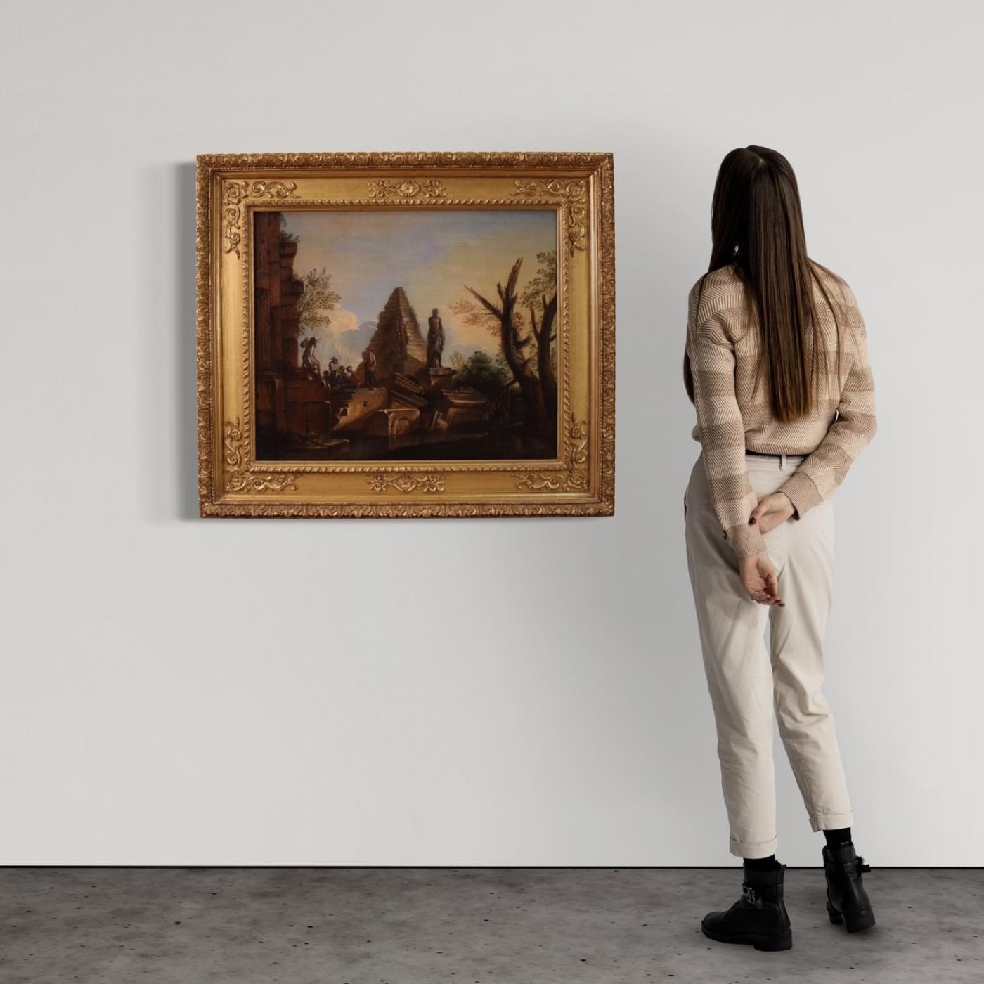 Great Capriccio Painting with Classical Ruins and Figures from the 18th ...