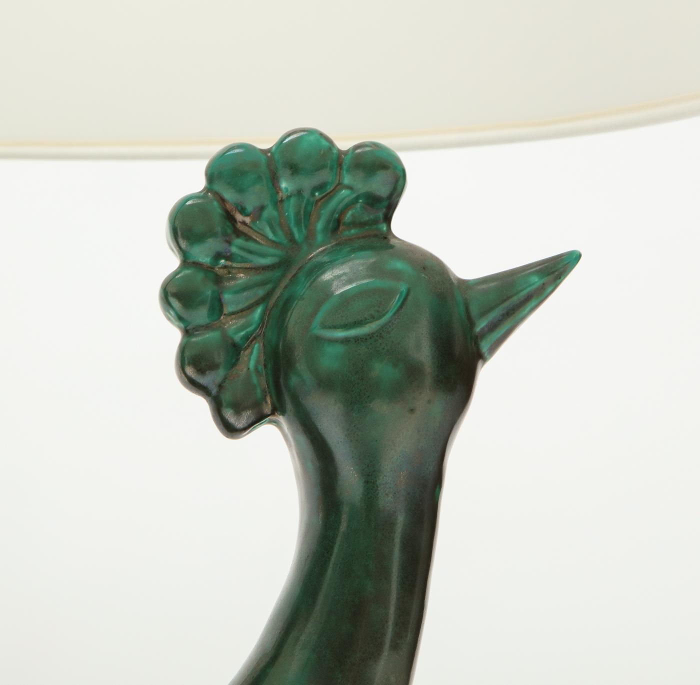 Green Mid-Century Ceramic Rooster Lamp, France, c. 1960s