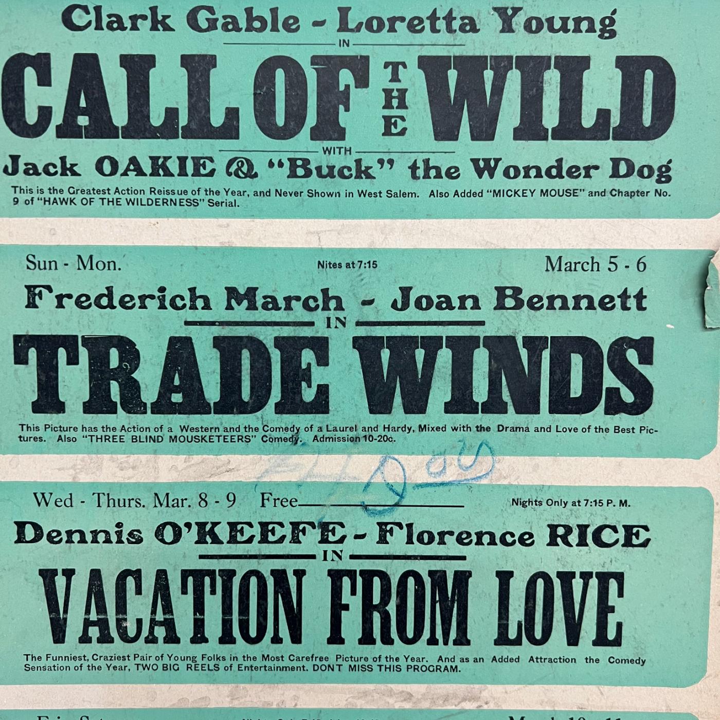 Green Movie Poster Palace Theatre West Salem IL Clark Gable Frederich March