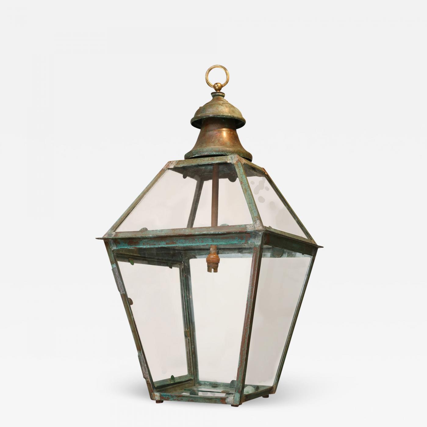 Green-Verdigris Copper and Brass Lantern