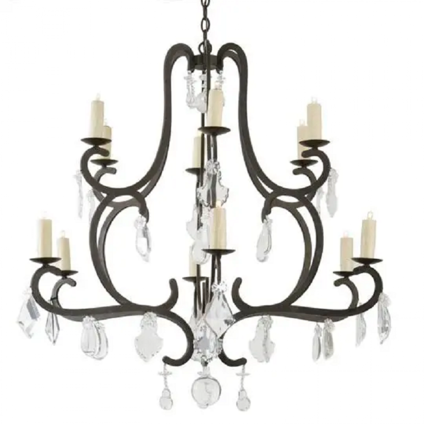 Gregorius Pineo - Gregorius Pineo Rousseau Wrought Iron Twelve Light Chandelier - Famous Estate