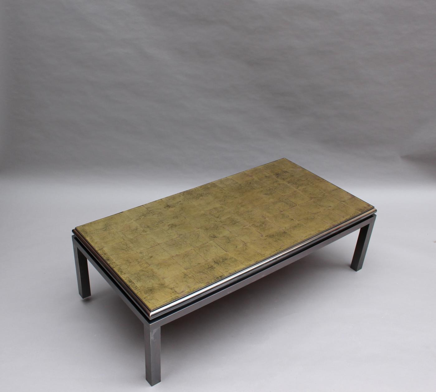 Guy LeFevre - Fine French 1970s Eglomise Glass Top Coffee Table with a ...