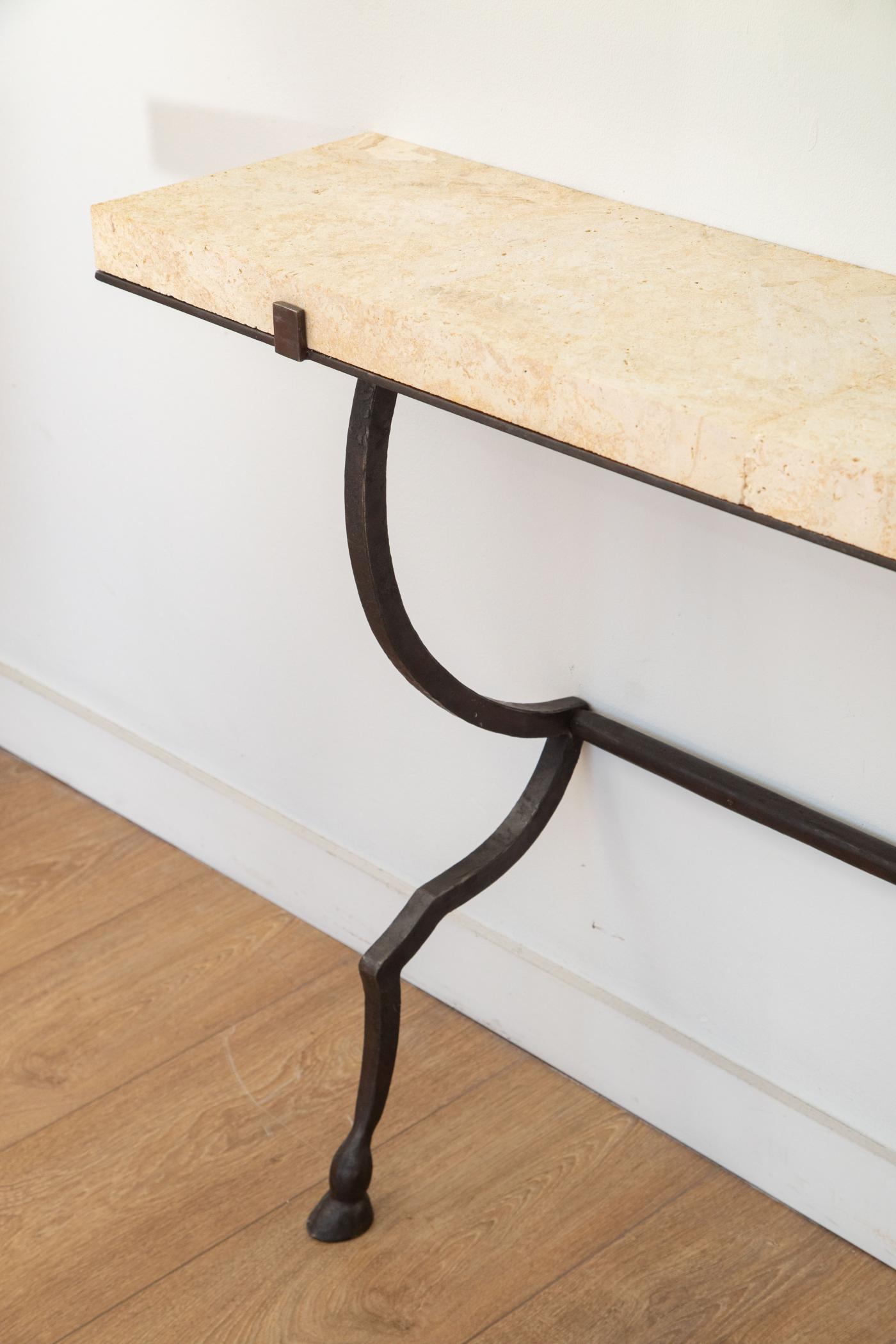 Hammered Metal Wall Console With Limestone Top