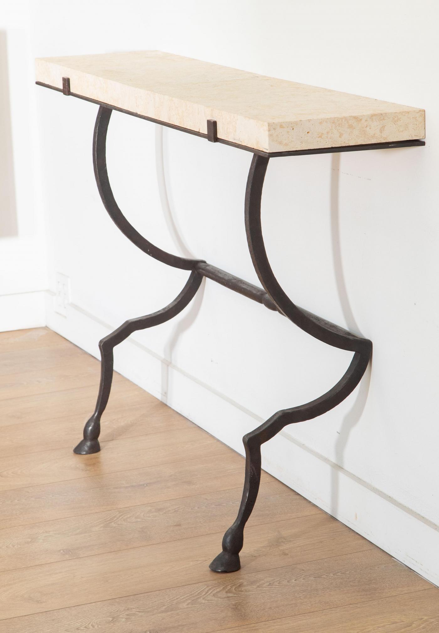 Hammered Metal Wall Console with Limestone Top