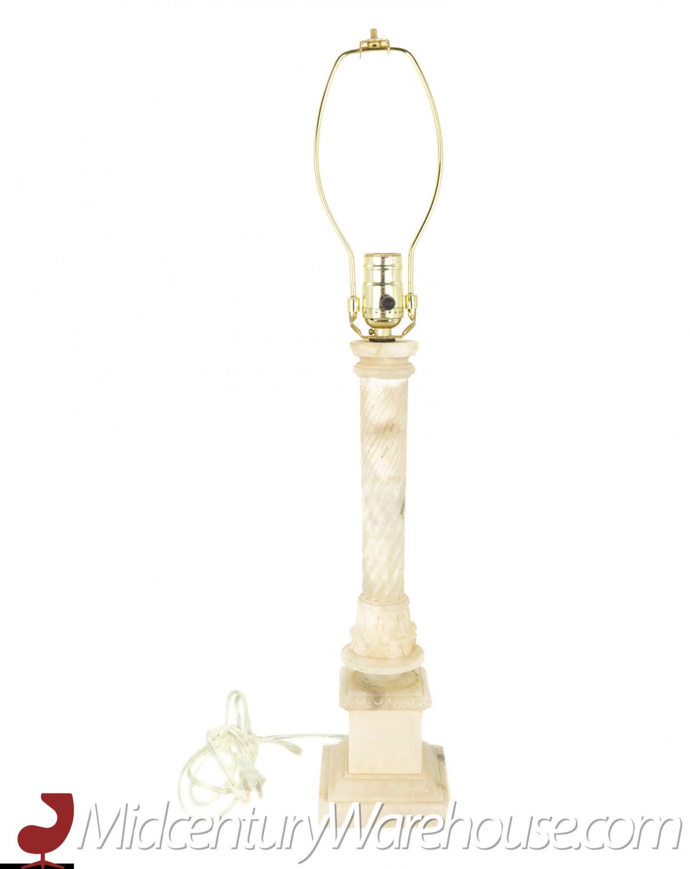 Hand Carved Italian Mid Century Alabaster Column Table Lamp