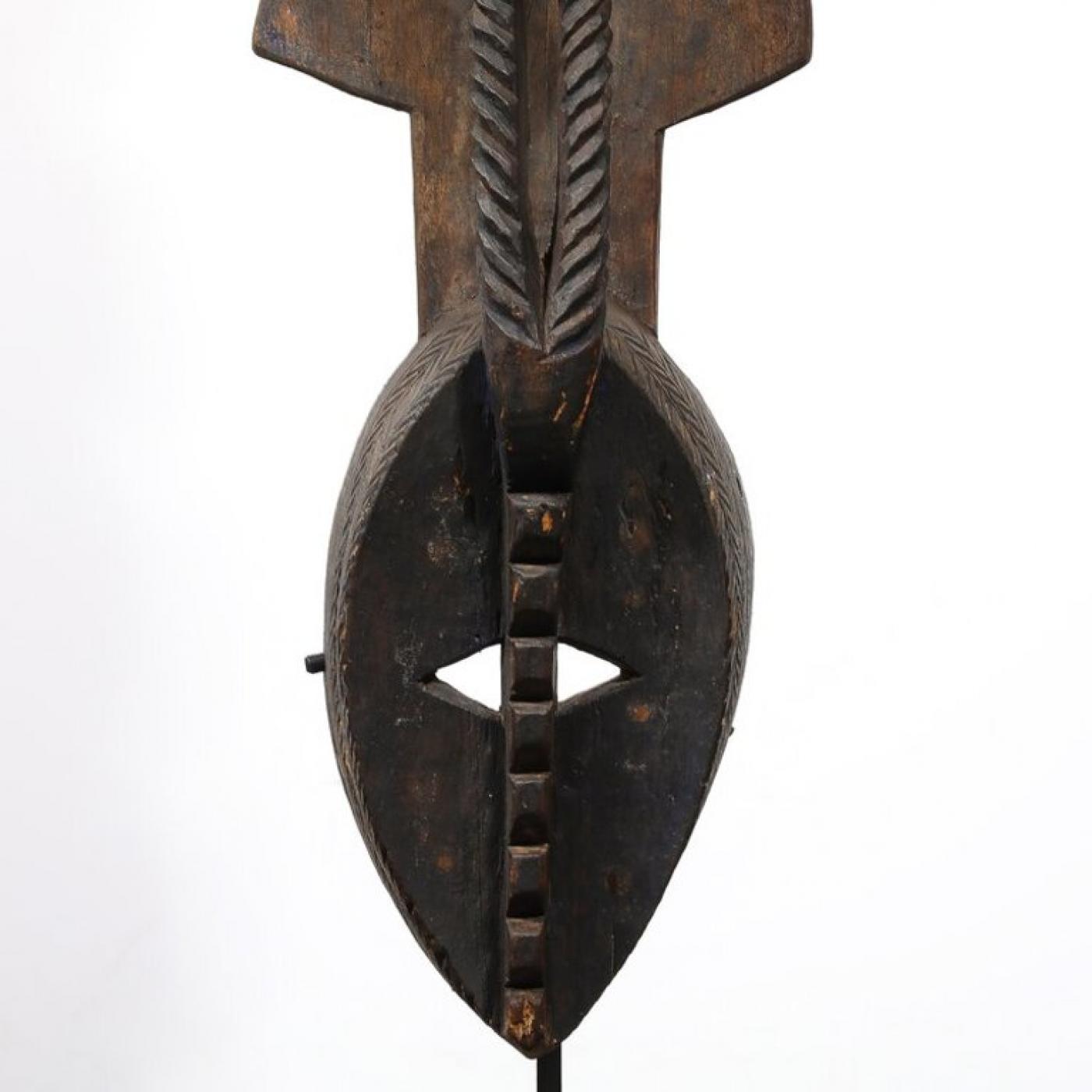 Hand-Carved Mossi Tribe Ceremonial Wood Mask on Elevated Sculptural Base
