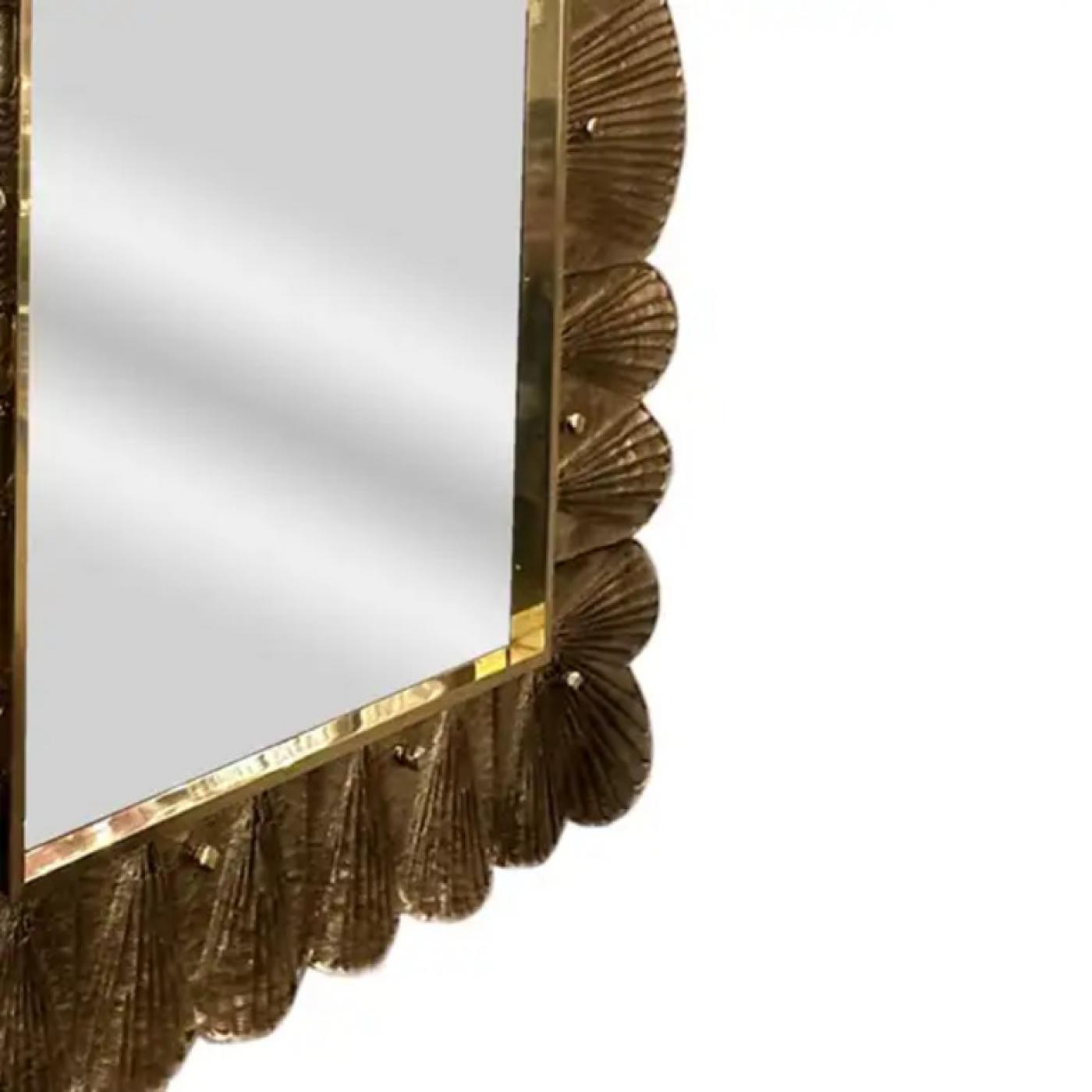 Hand -Crafted Murano Glass Tile Mirror with Scallop Shell Motif