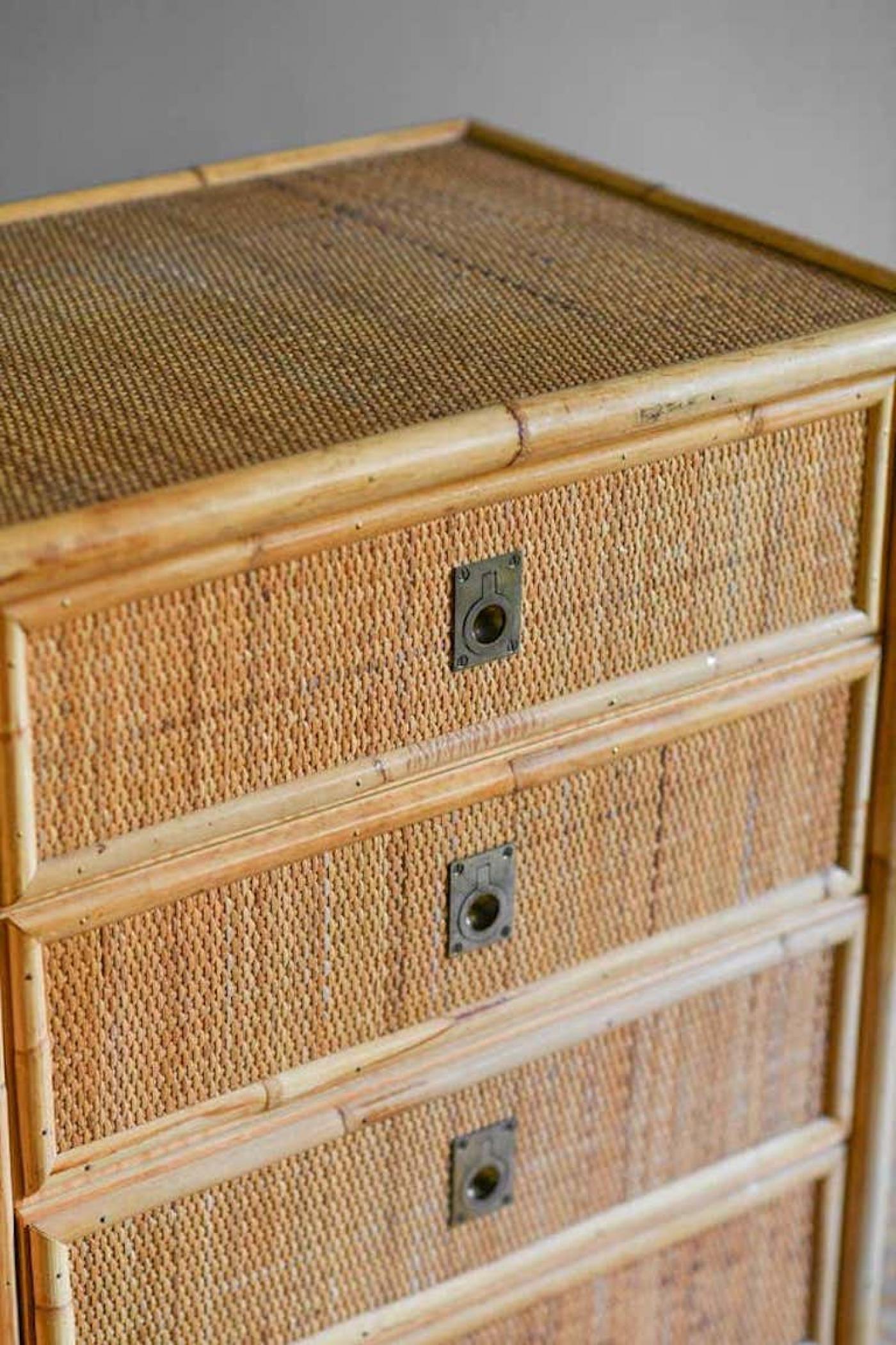 Hand-woven rattan and bamboo sideboard, 1970