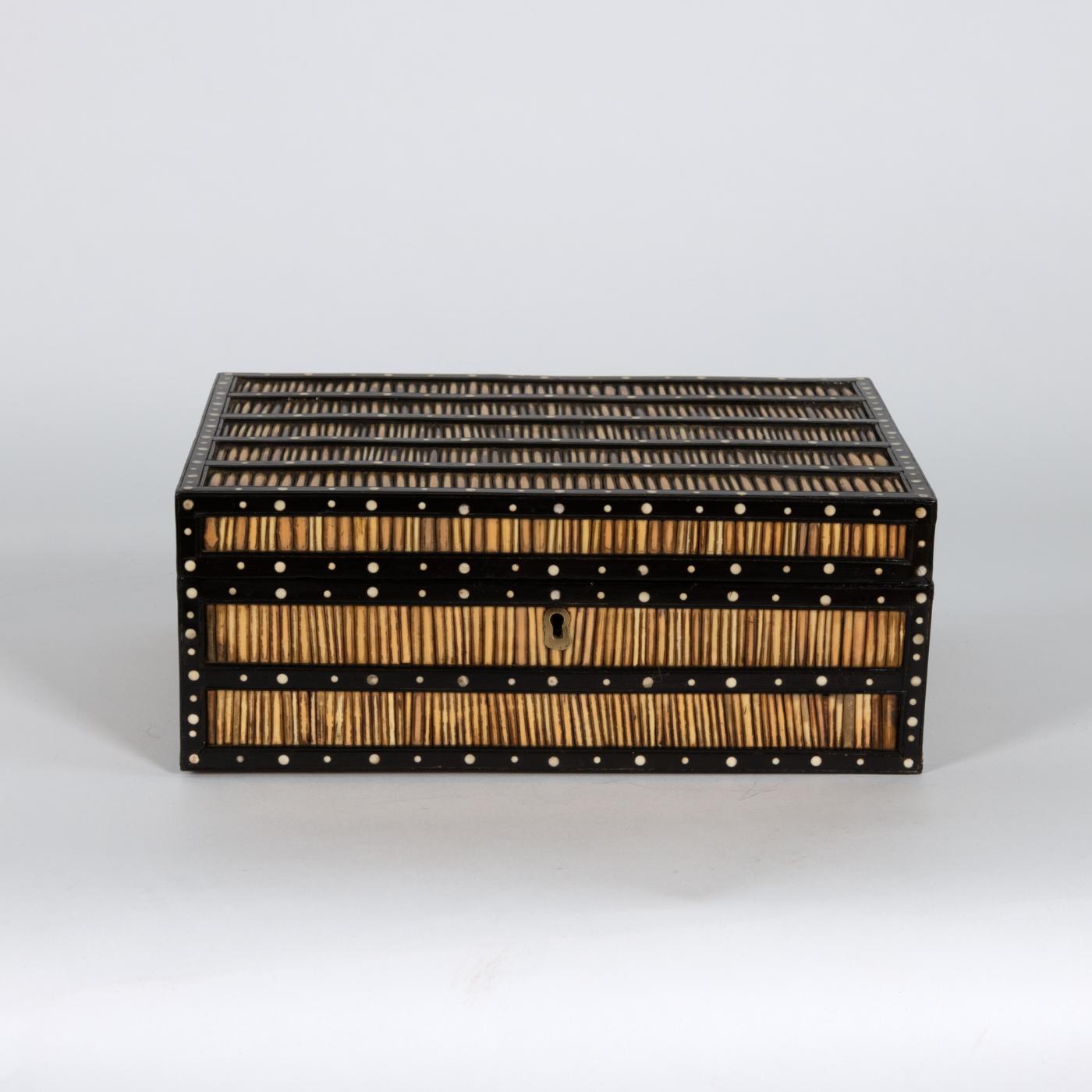 Handsome Anglo Indian Large Scale Ebony And Quill Box, Circa 1880.