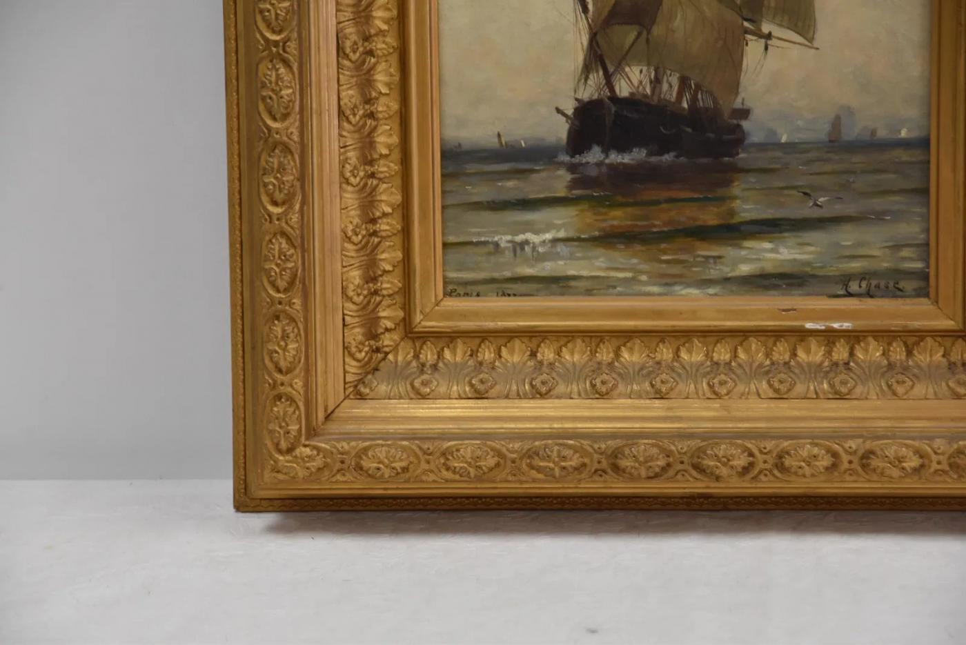 Harry (Henry) Chase - HENRY CHASE , OIL PAINTING OF SHIP AT SEA