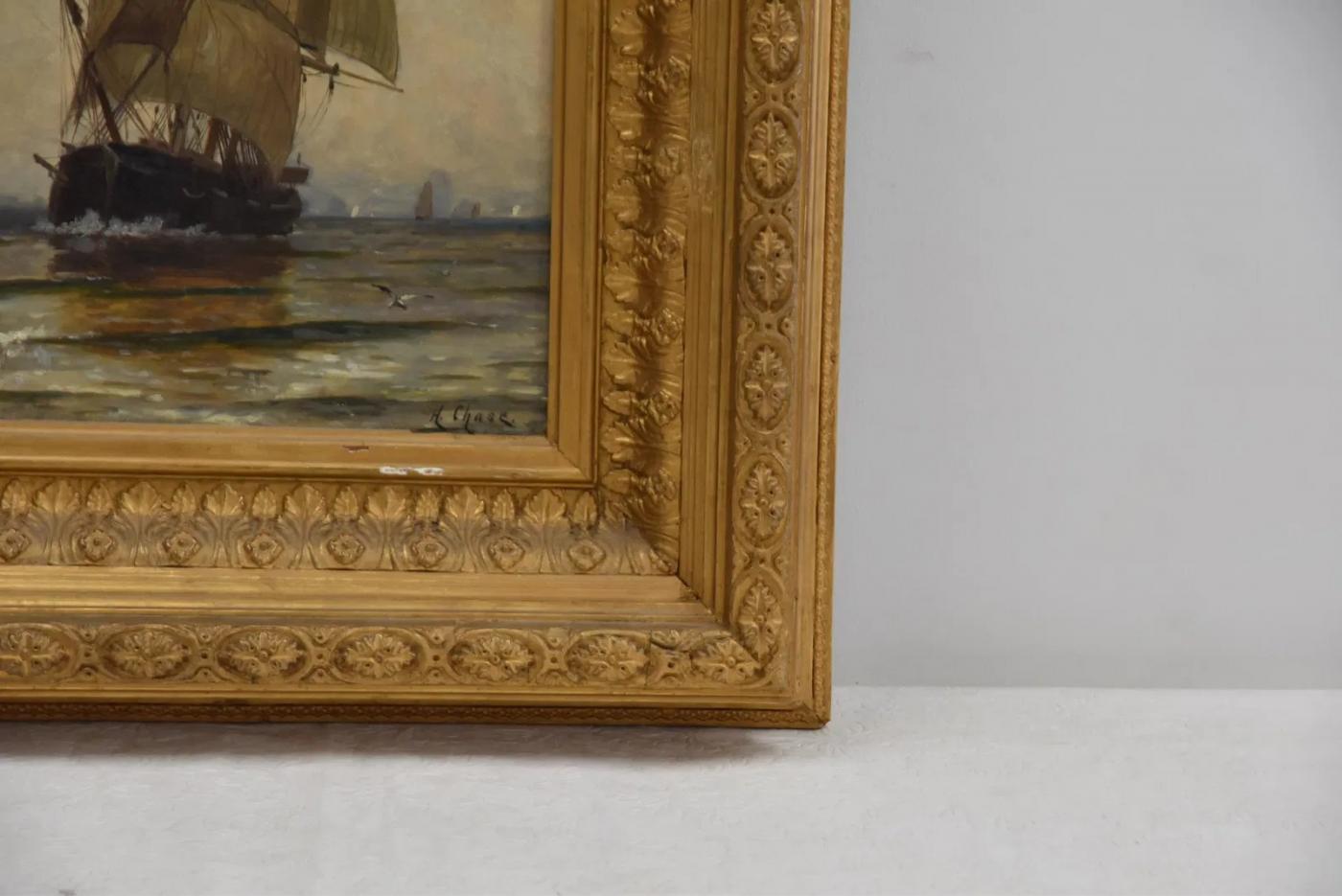 Harry (Henry) Chase - HENRY CHASE , OIL PAINTING OF SHIP AT SEA