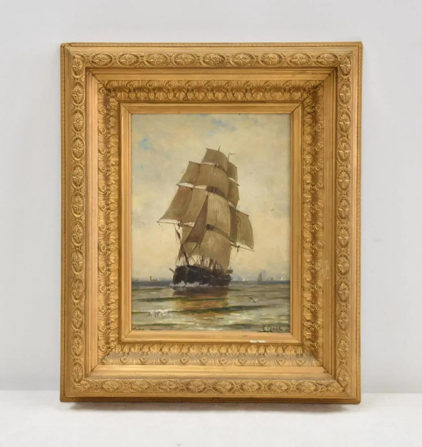 Harry (Henry) Chase - HENRY CHASE , OIL PAINTING OF SHIP AT SEA