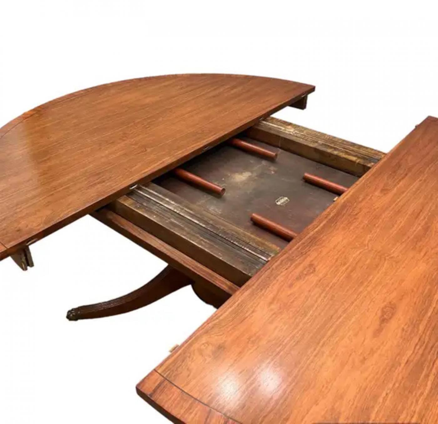 Harry Morse Meyers - Regency Style Walnut Extension Dining Table with 3 Leaves & Table Pads