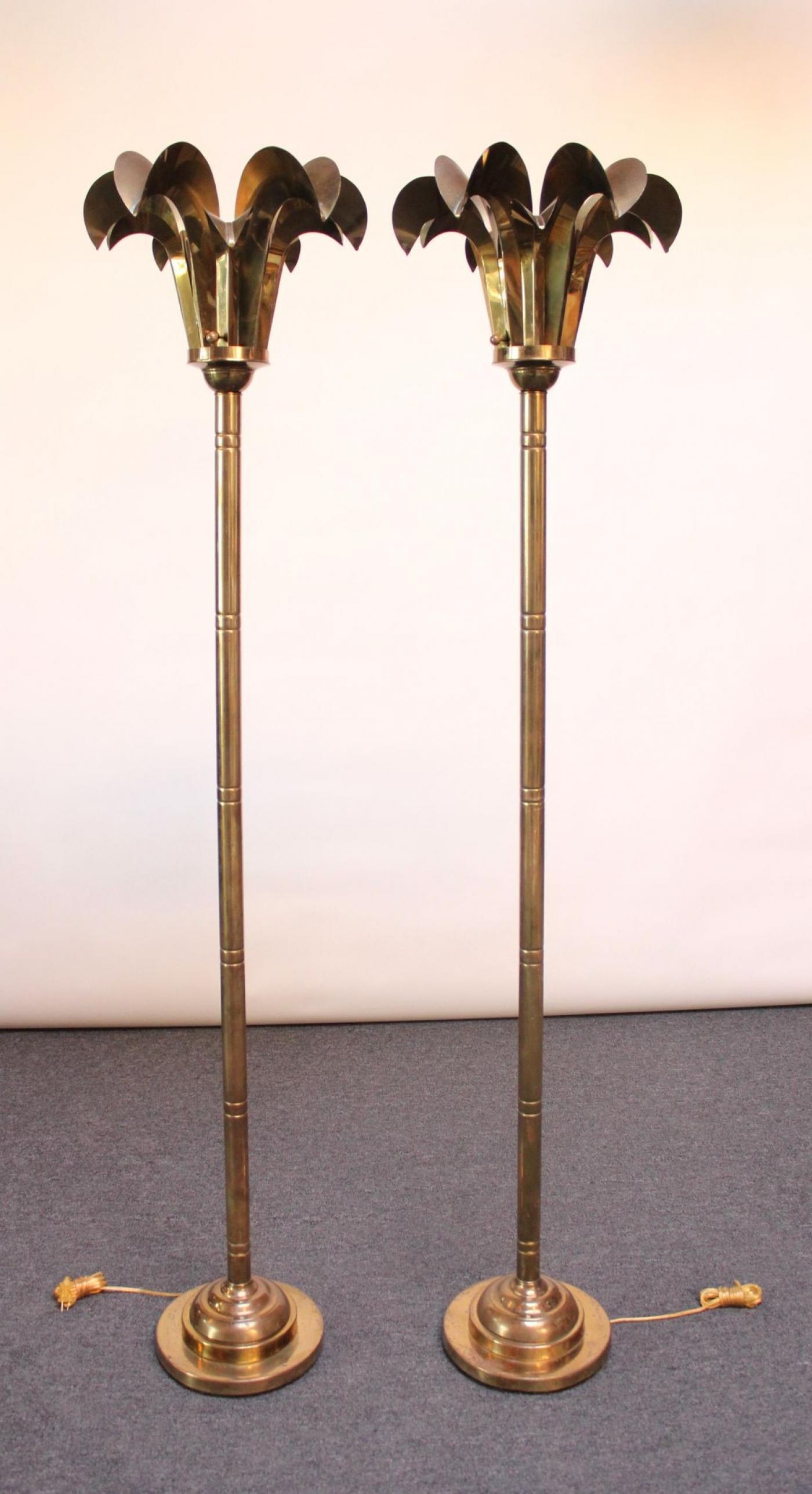 Hart Associates - Pair of Vintage Brass "Palm Tree Frond" Floor Lamps ...
