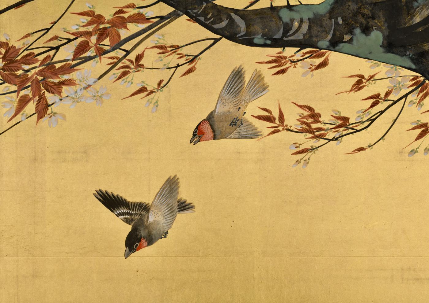 Hasegawa Gyokujun - Meiji era Japanese Screen Pair, Two-panel. Spring ...