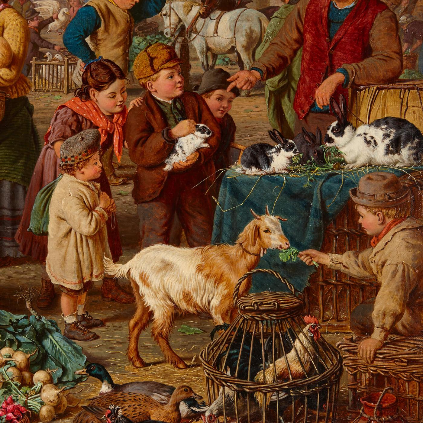 Henry Charles Bryant - 19th century oil painting of a market scene by H ...