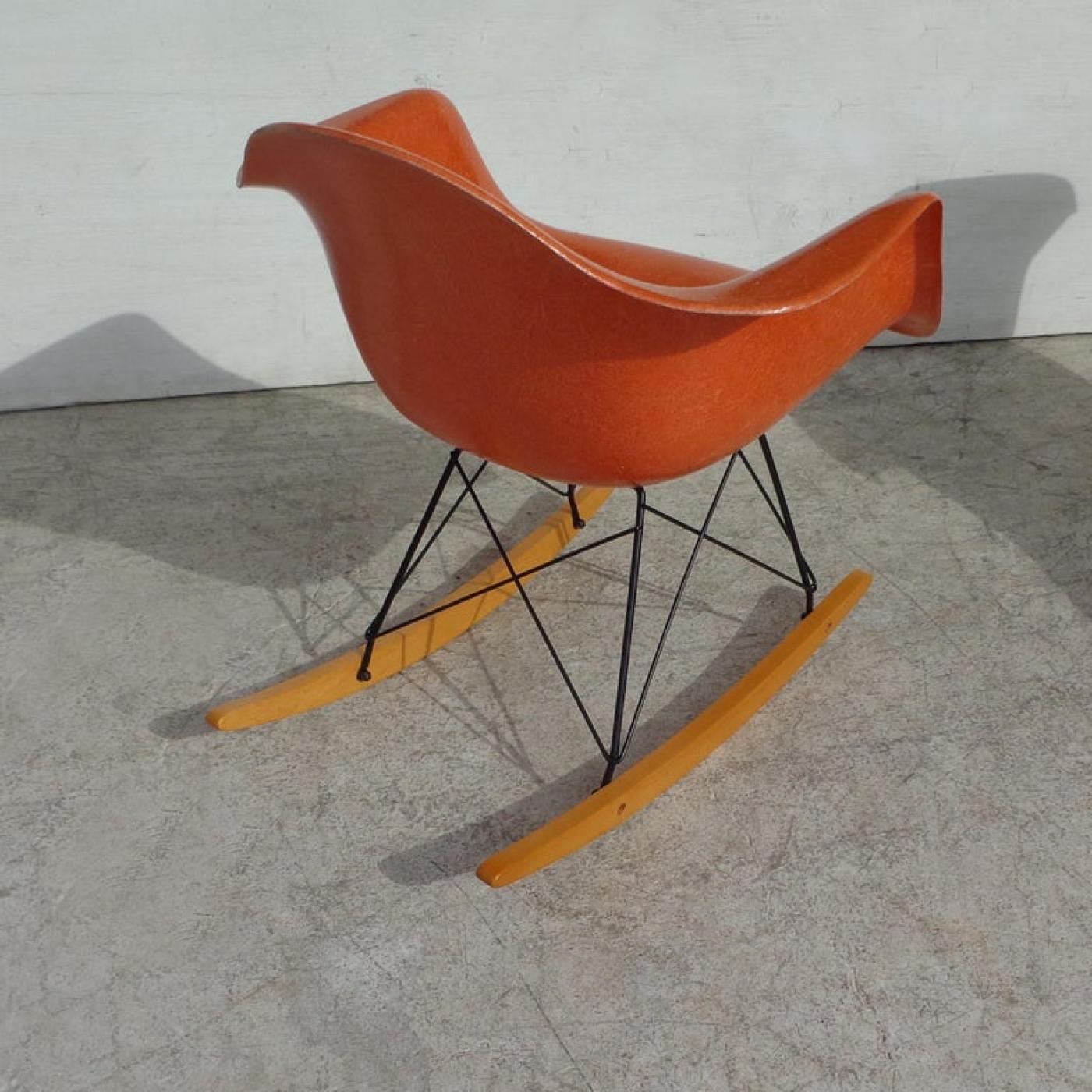 Herman Miller - 1 Herman Miller Orange Shell Fiberglass RAR Rocker by Eames