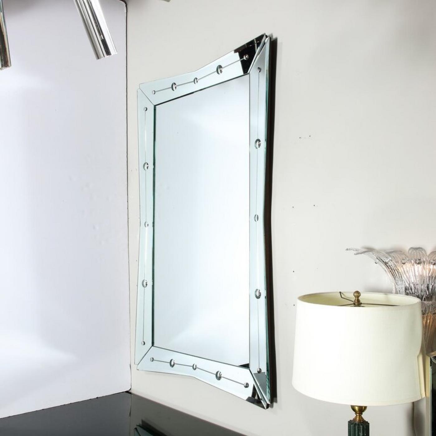 Hollywood Art Deco Atomic Mirror with Beveled Edges & Reverse Etched ...