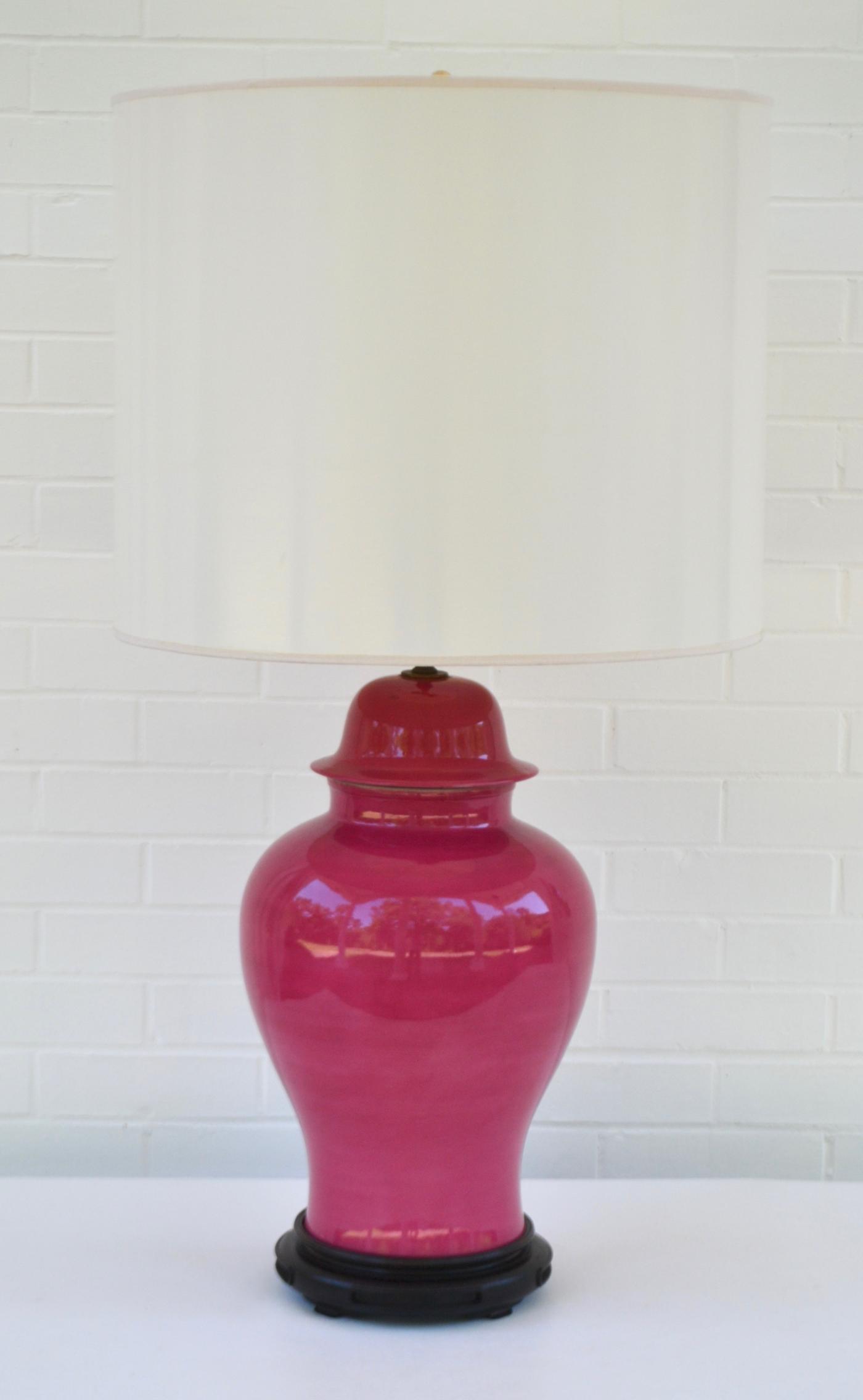 Hollywood Regency Fuchsia Glazed Ceramic Table Lamp