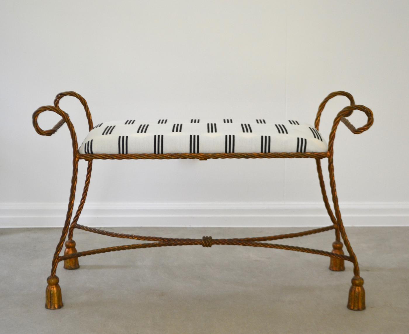 Hollywood Regency Gilt Metal Tassel Form Bench