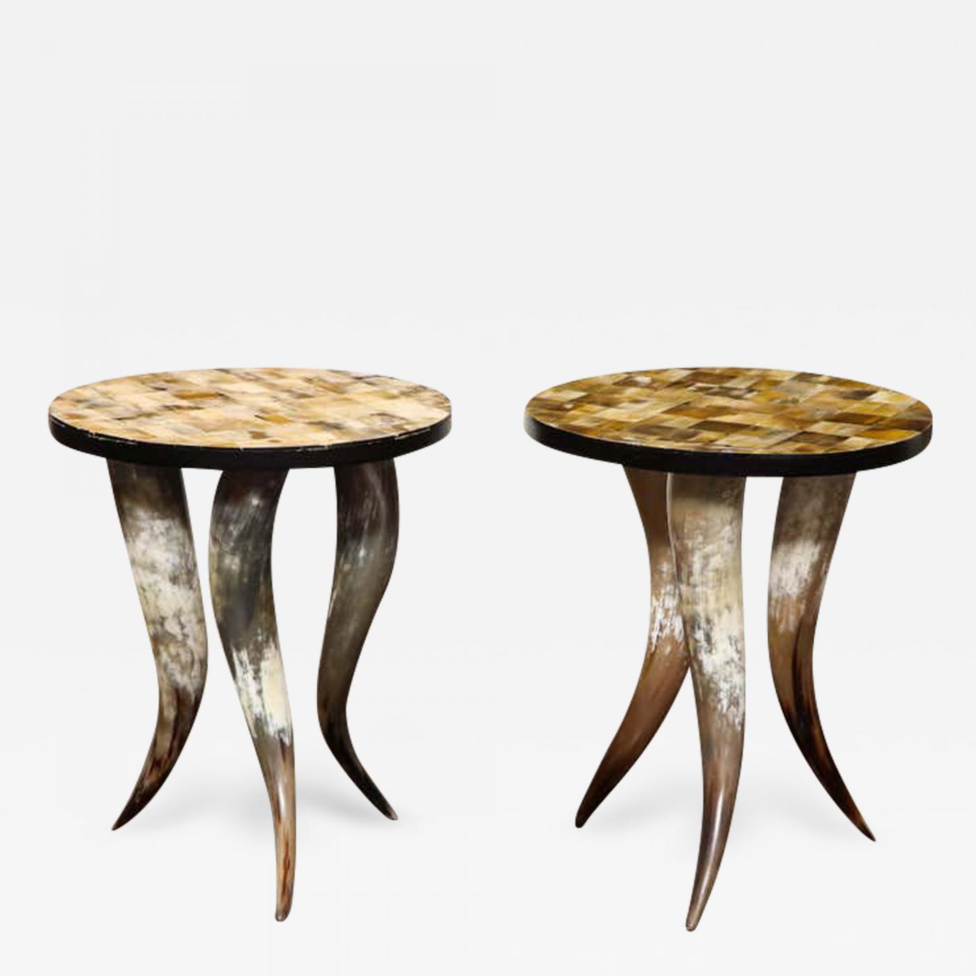 Artisan Pair of Tessellated Horn Occasional Tables