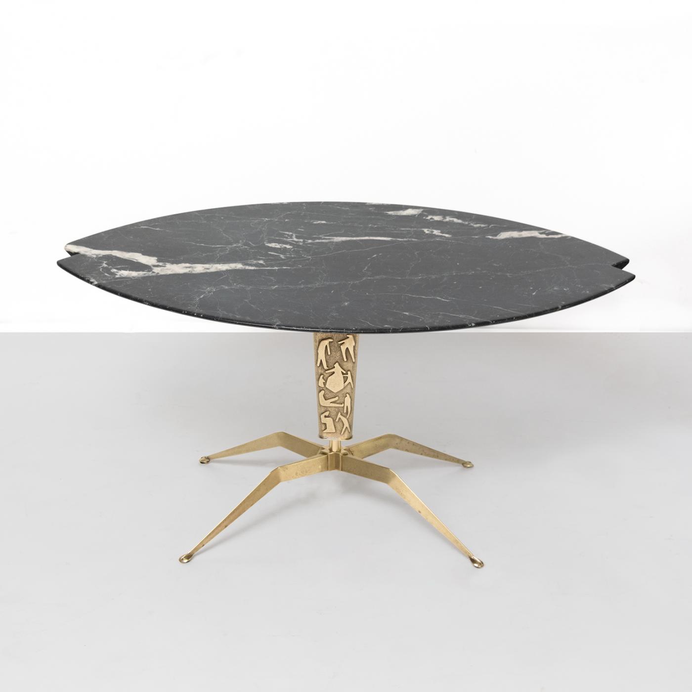ITALIAN MID-CENTURY COFFEE TABLE with notched BLACK MARBLE TOP