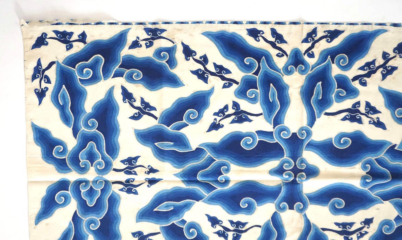 Indonesian Blue & White Megamendung or Clouds Pattern Batik Panel, circa 1930