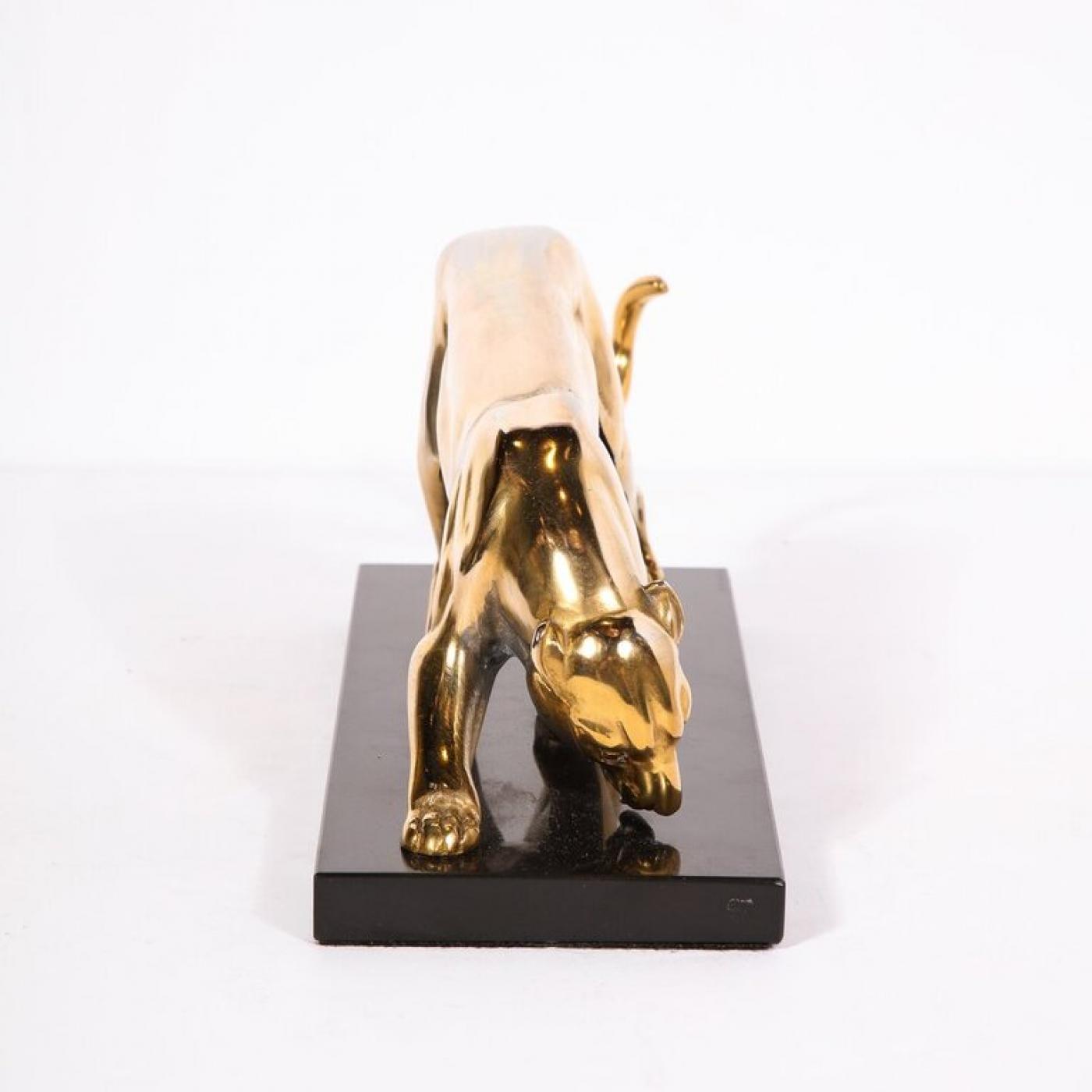 Irénée Rochard - French Art Deco Drinking Panter Sculpture on Black ...