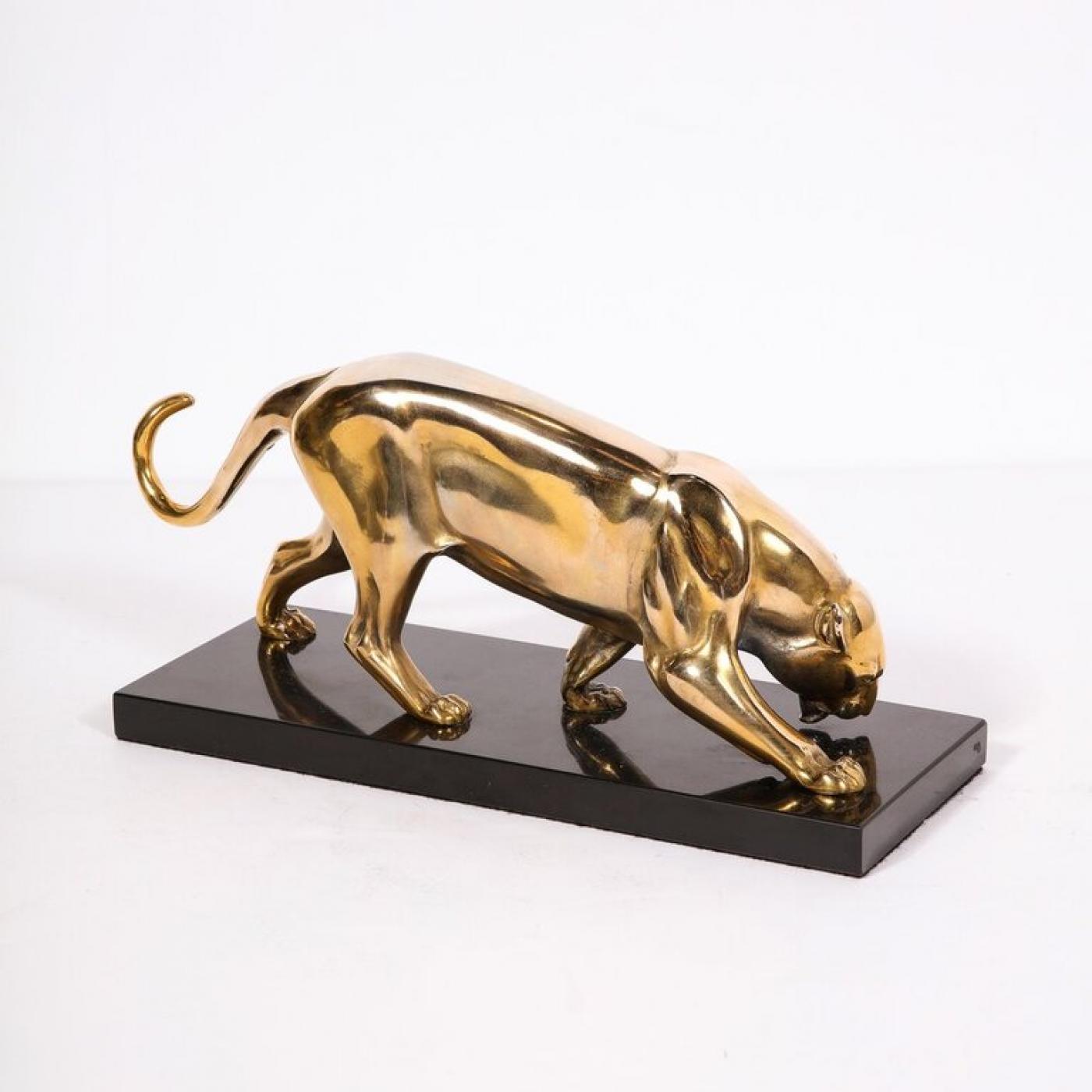 Irénée Rochard - French Art Deco Drinking Panter Sculpture on Black ...