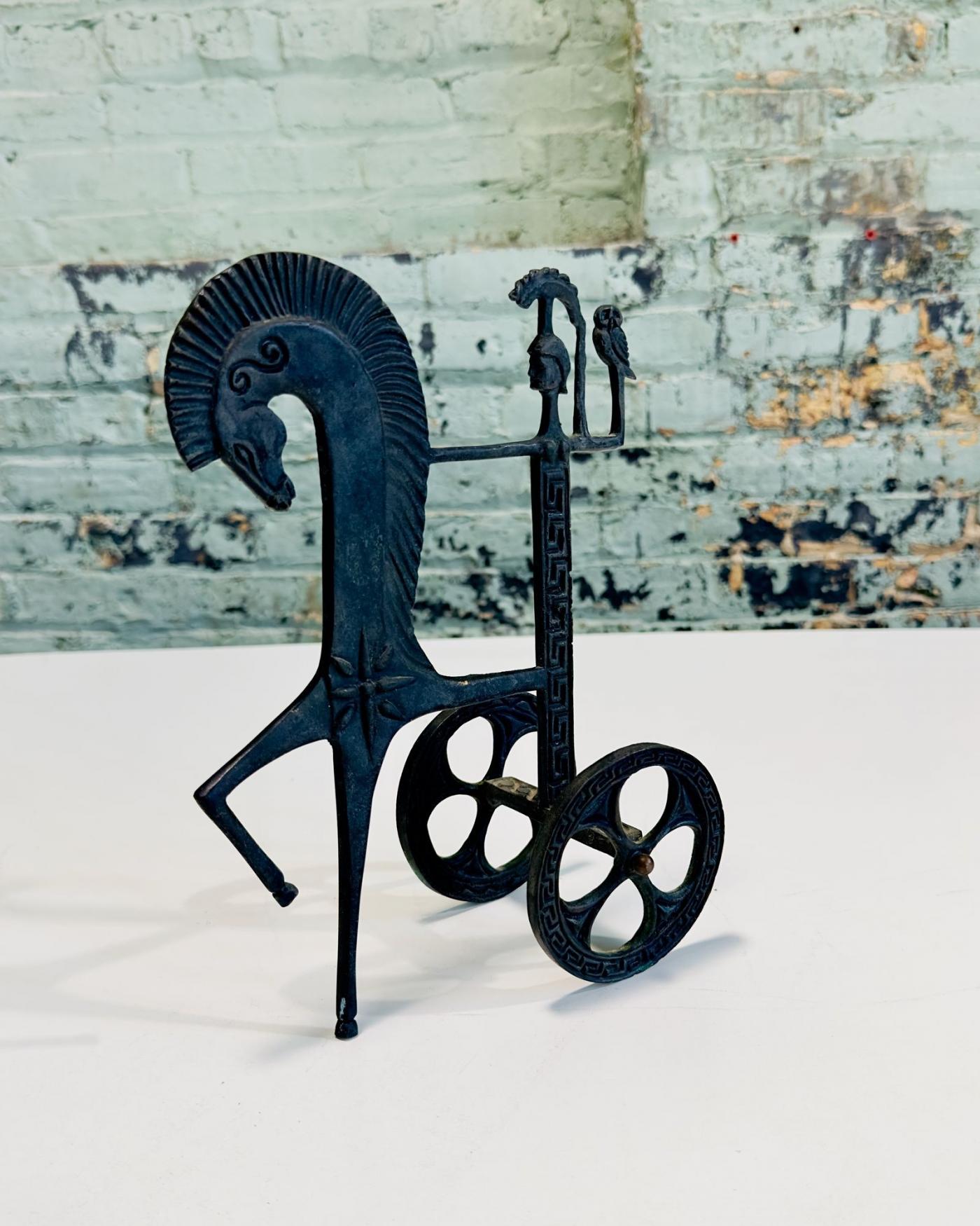 Iron Sculpture Roman Chariot with Female Warrior, Italy 1950