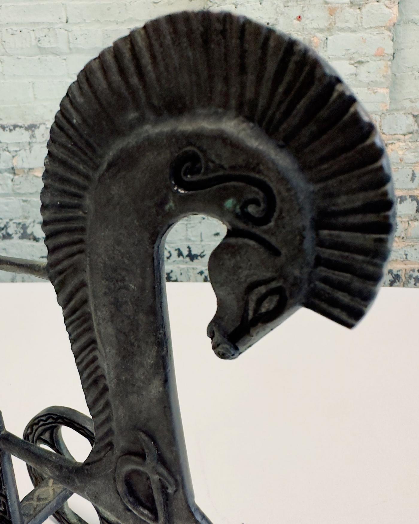 Iron Sculpture Roman Chariot with Female Warrior, Italy 1950