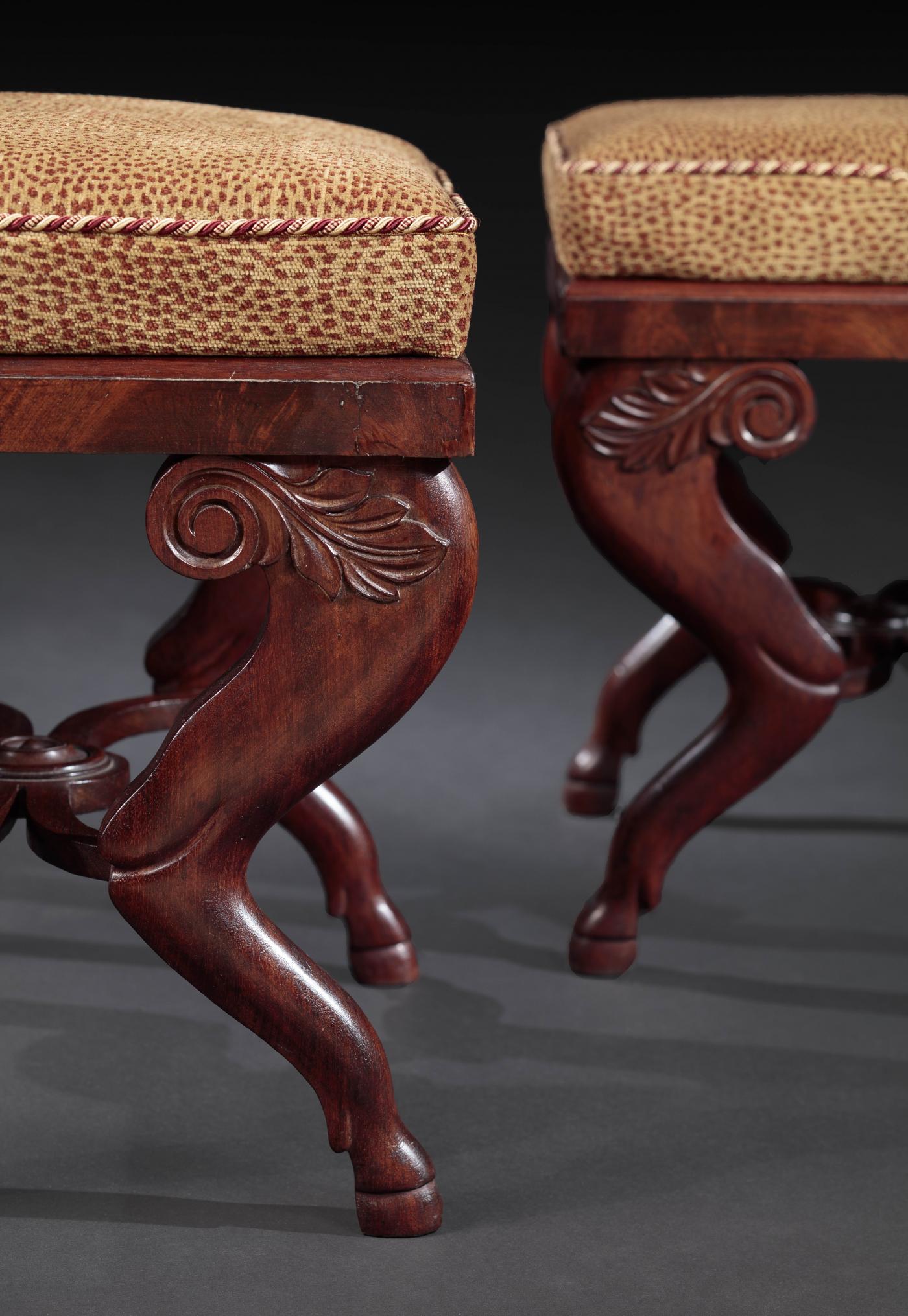 Isaac Vose - Pair of Carved Mahogany Footstools with Cloven Hooves