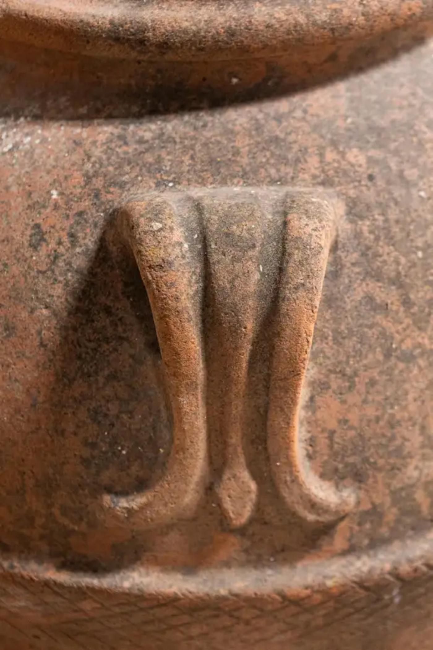 Italian 19th Century Terracotta Planter with Crosshatched Motifs and Patina