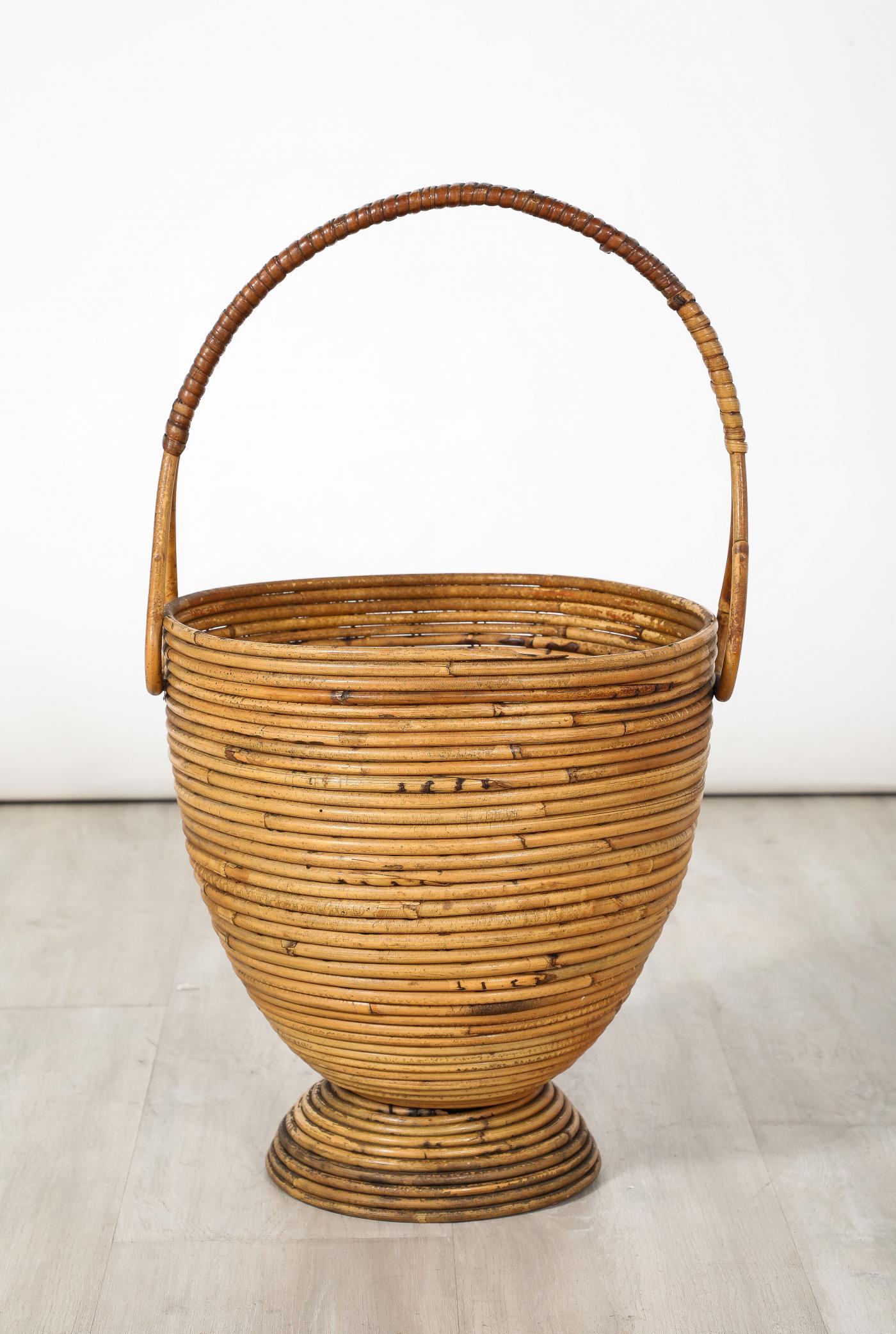 Italian Bamboo Basket with Handle, Italy, circa 1950
