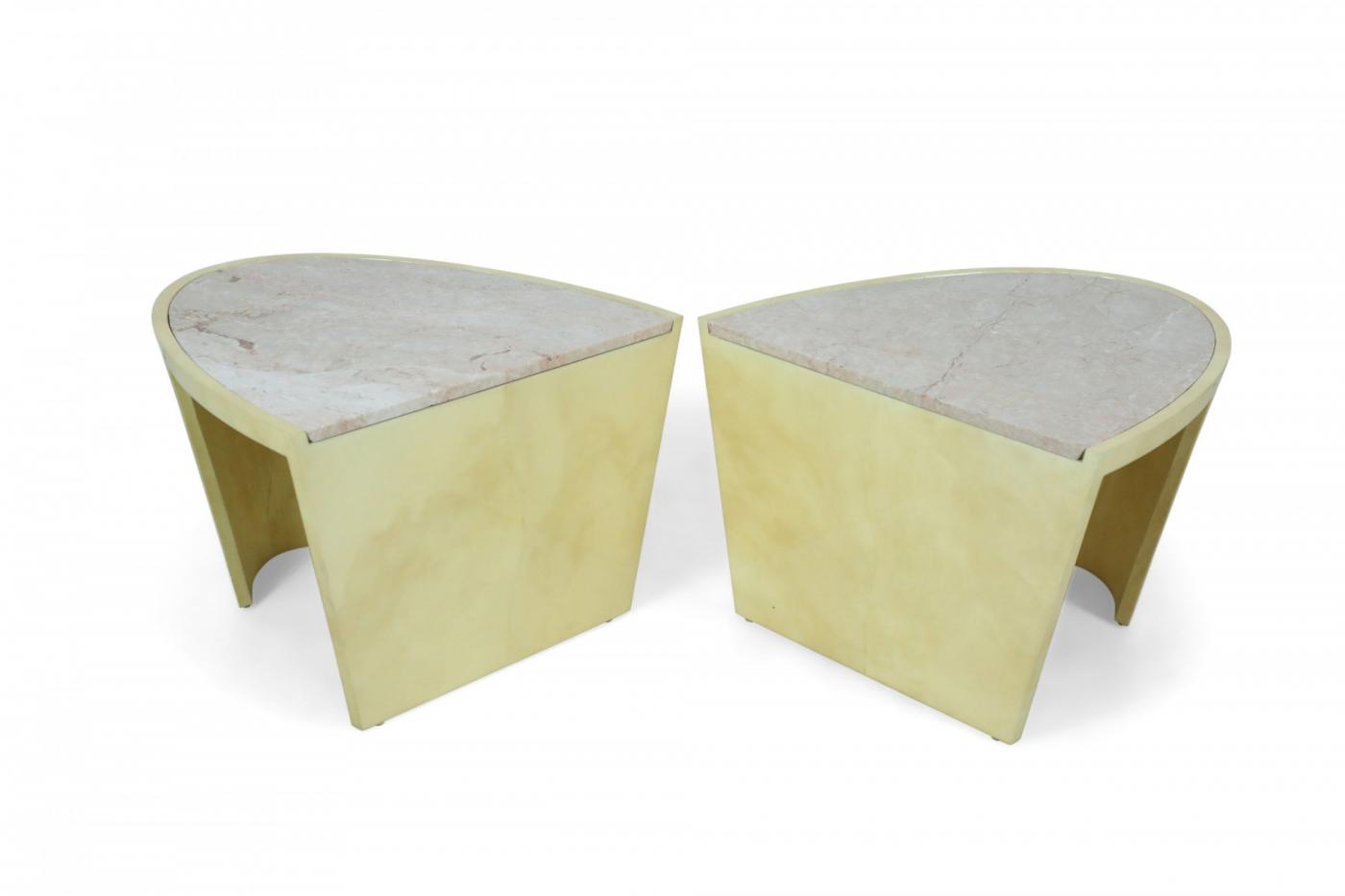 Italian Contemporary Two-Piece Oval Parchment and Marble Coffee Table