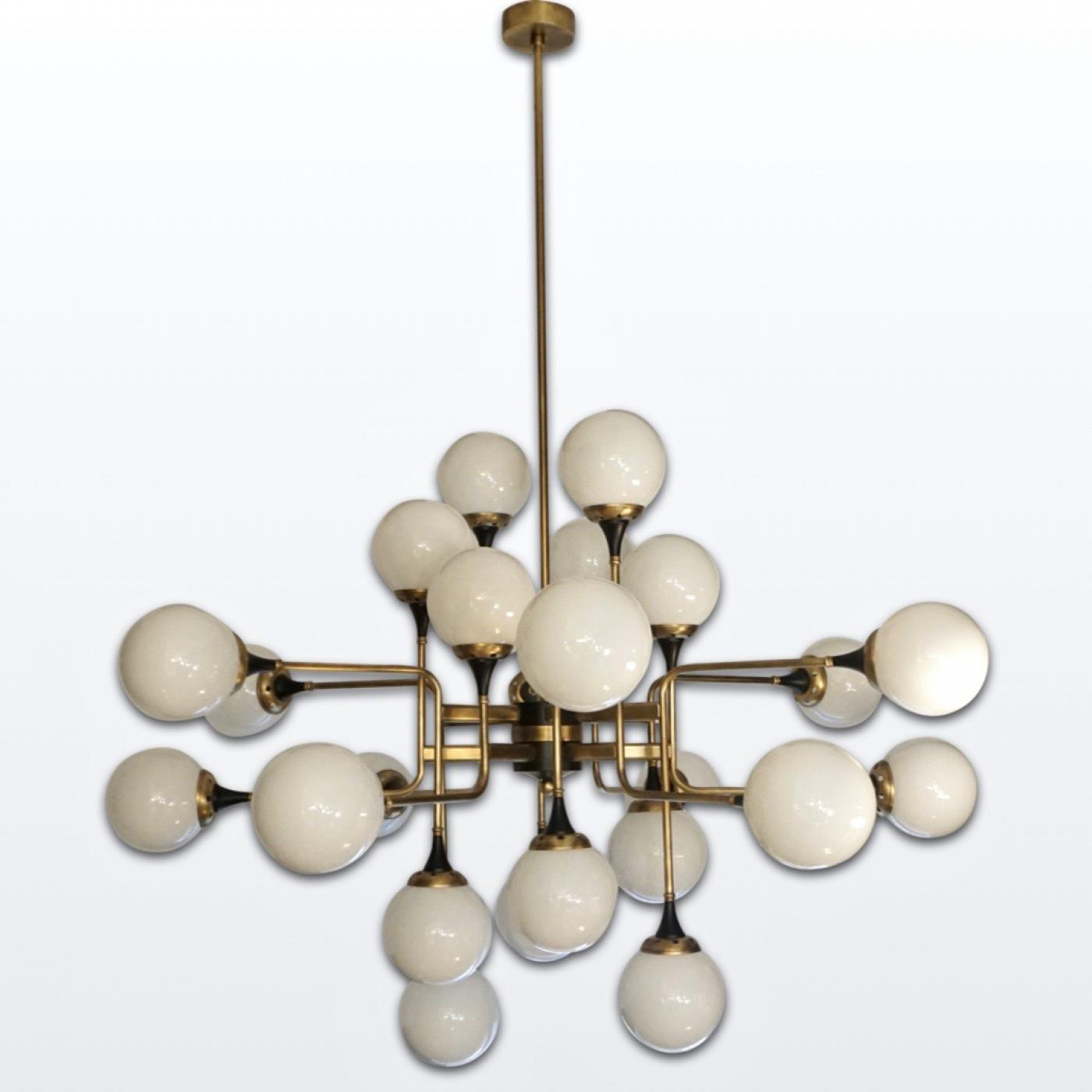 Italian Contemporary White Black & Brass 24-Light Modern Asymmetric ...