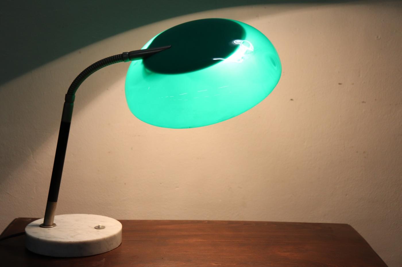 Italian Design Green Perspex, Brass and Marble Table Lamp by Stilux, 1960s