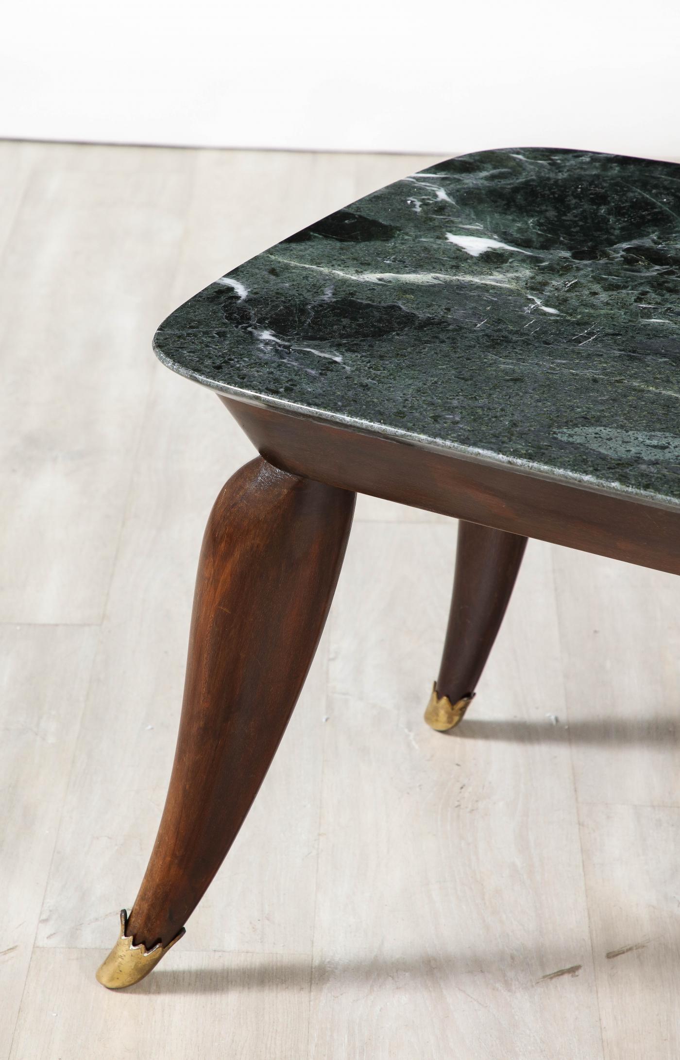 Italian Florentine Walnut and Verdi Alpi Marble Coffee Table, circa 1940