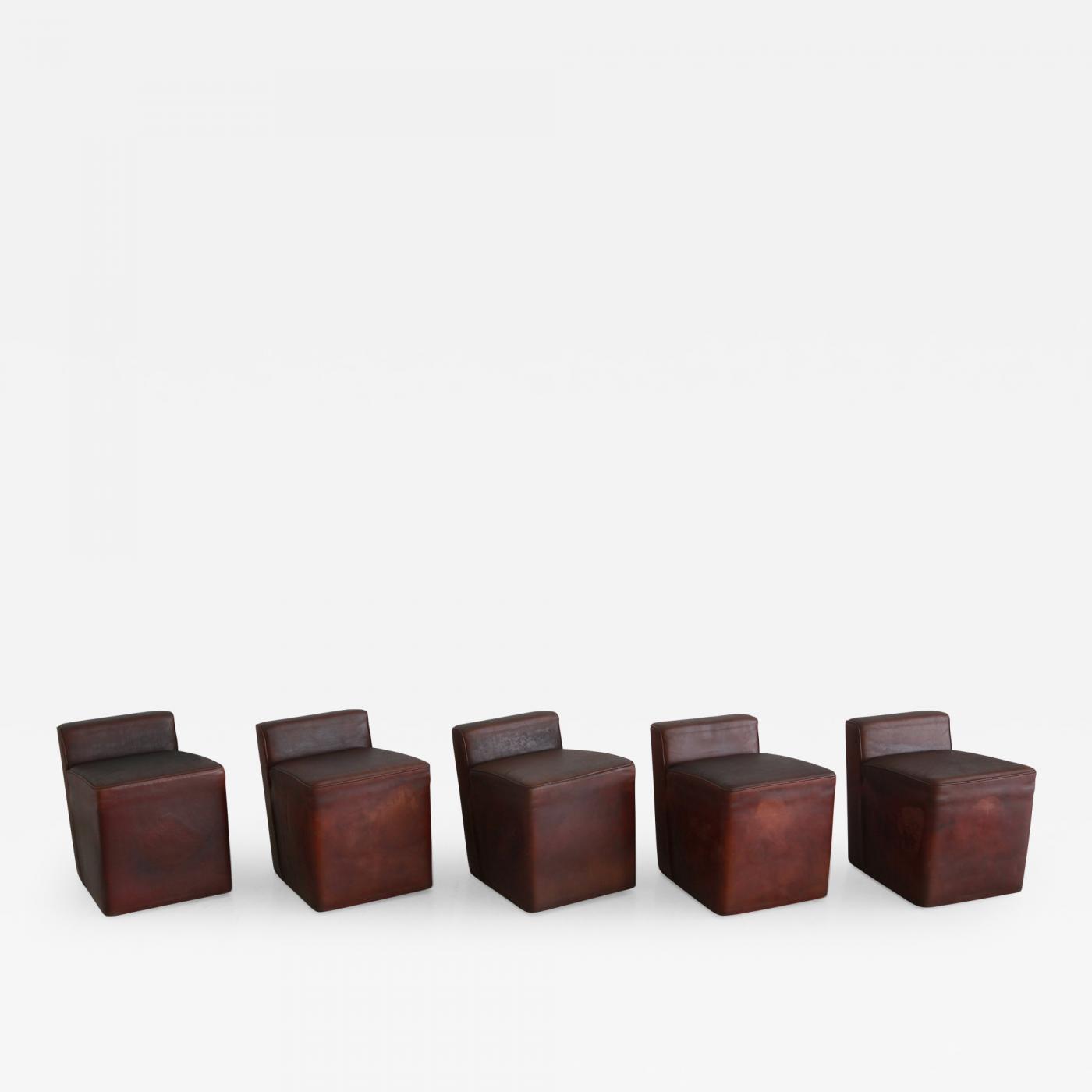 Italian Leather Cubic Stools / Pouf