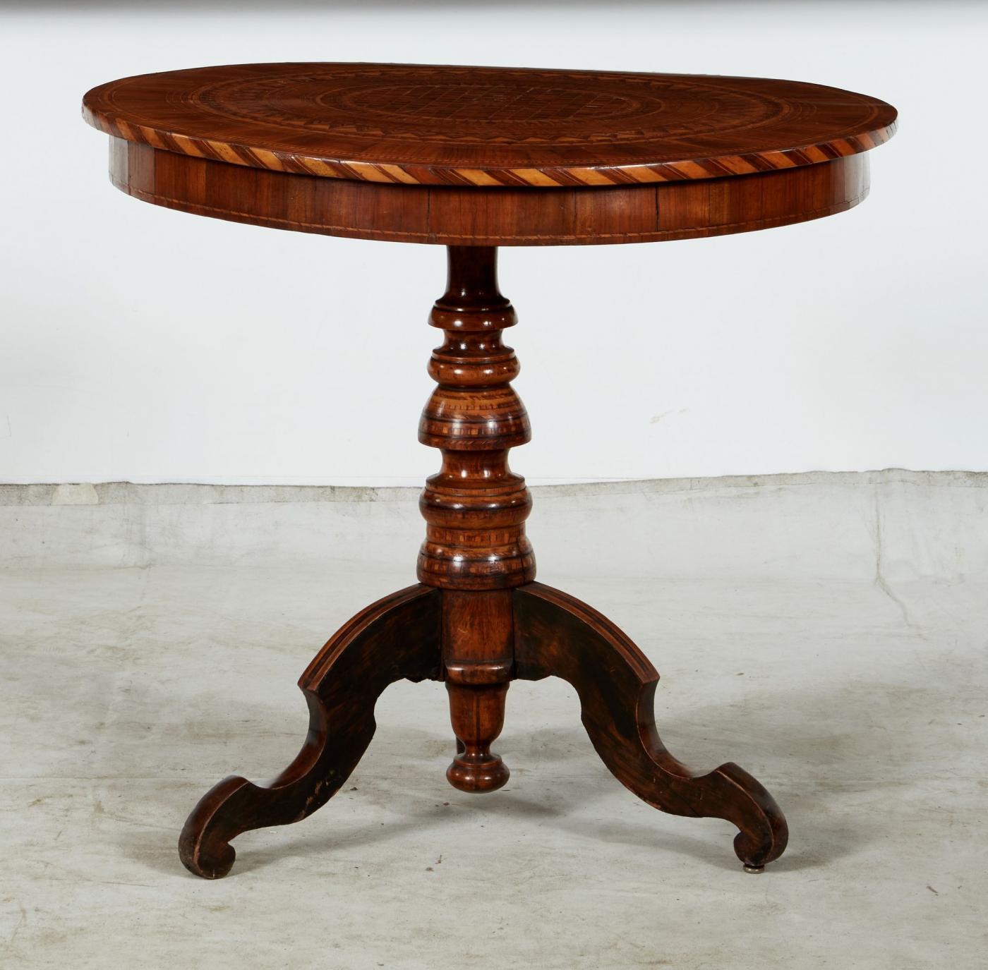 Italian Marquetry Inlaid Tilt Top Table