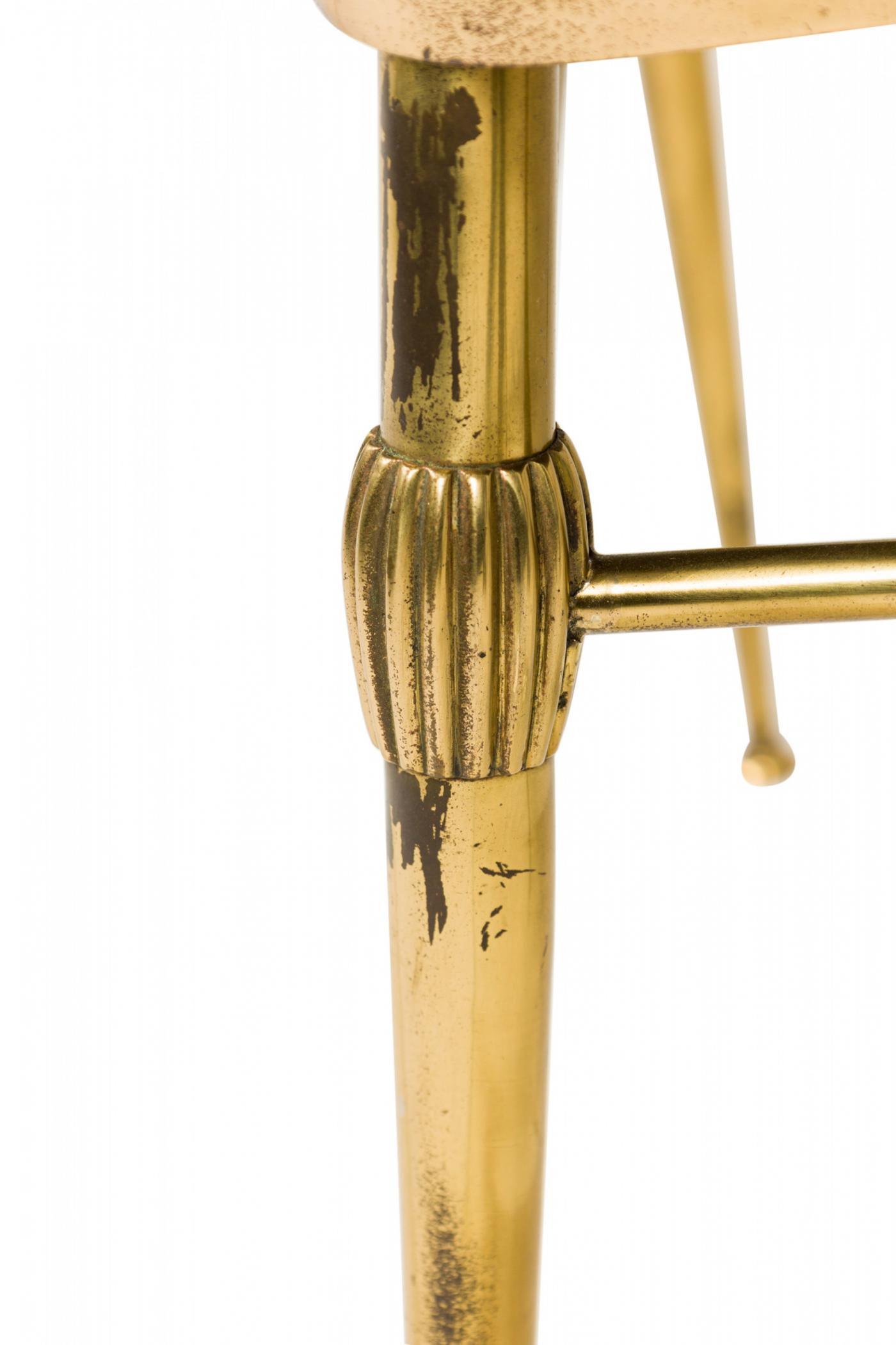 Italian Mid-Century Brass and Black Patent Leather Scroll Back Side Chair