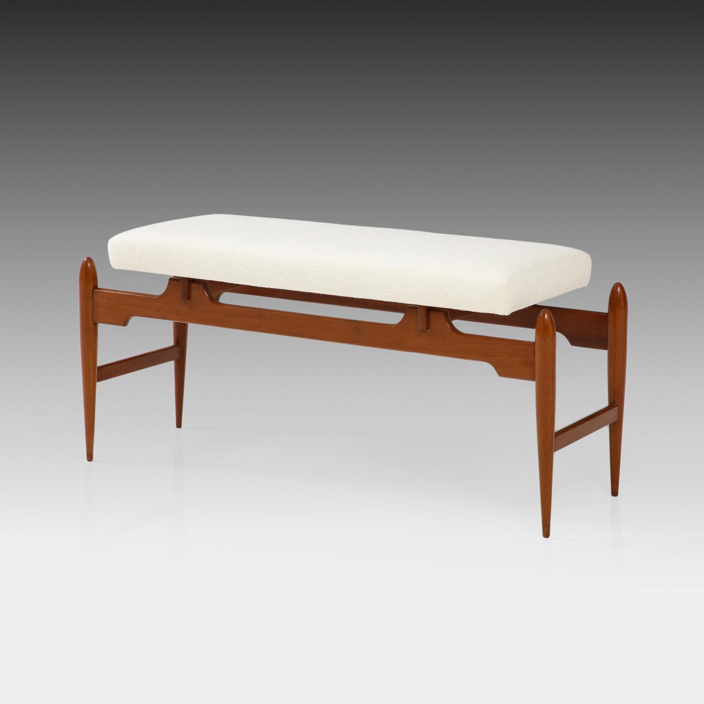 Italian Modernist Walnut and Ivory Bouclé Bench