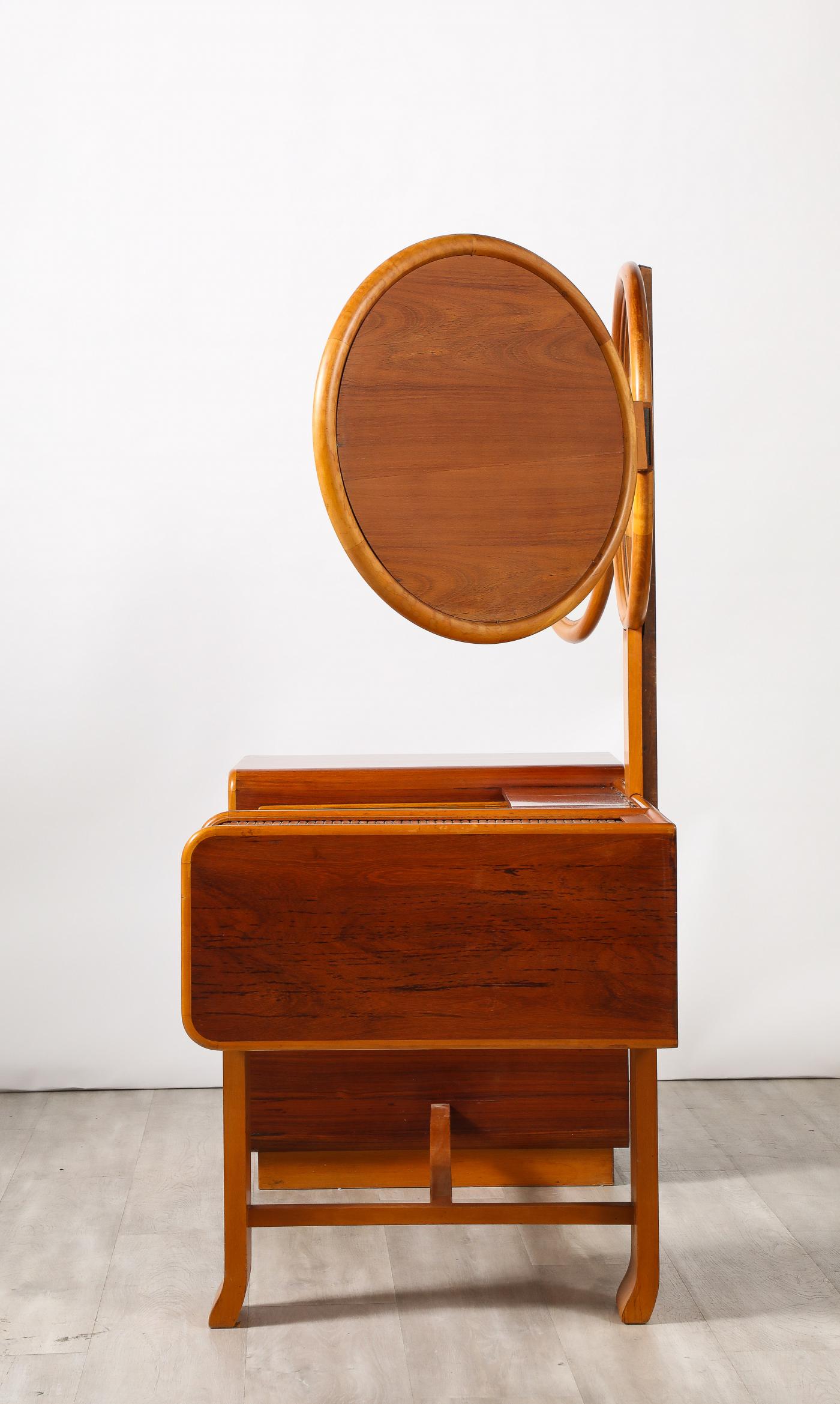Italian Modernist Maple Wood Vanity Table and Cabinet, Italy, circa 1950