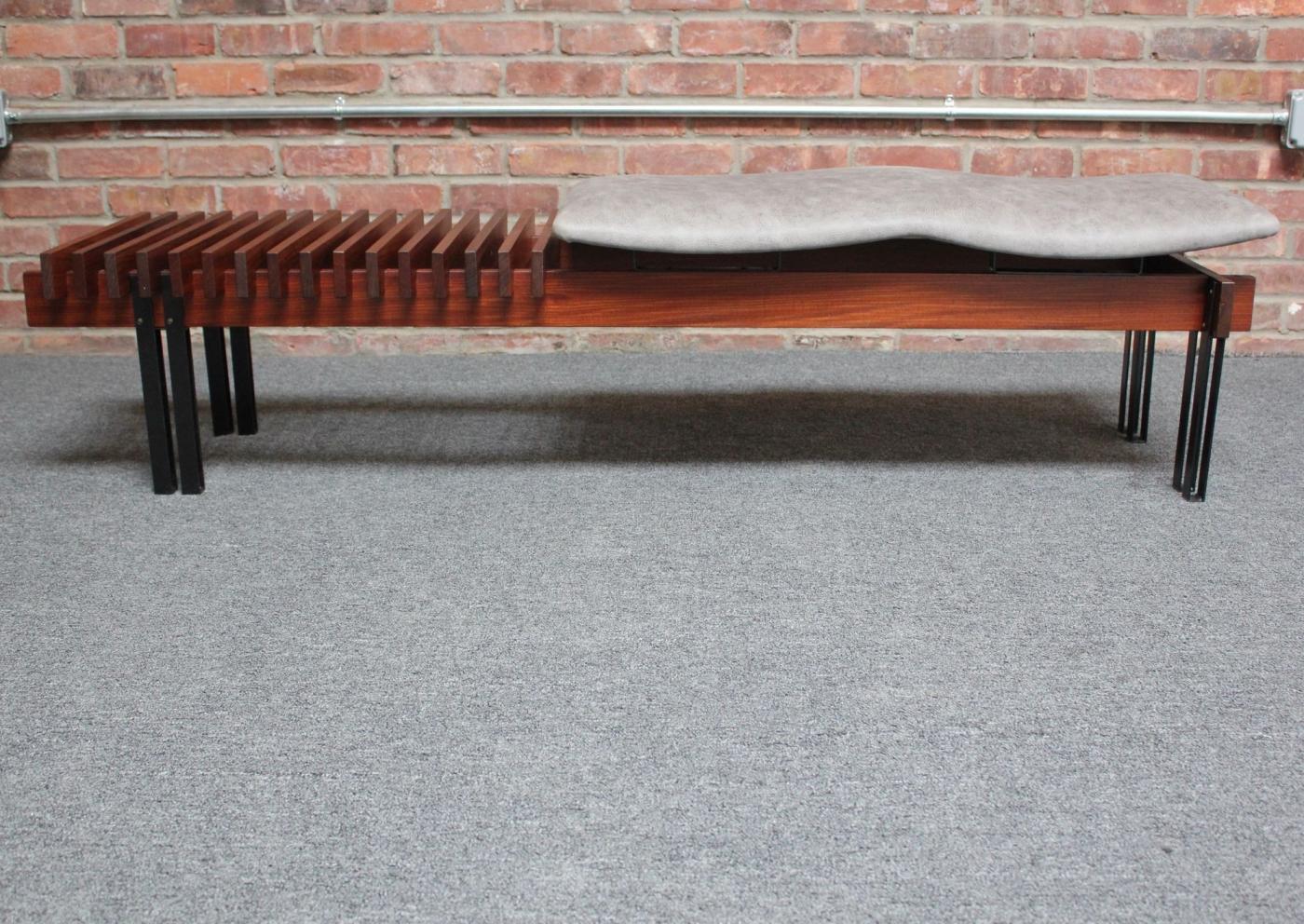 Inge and Luciano Rubino - Italian Modernist Teak and Leather Bench by ...