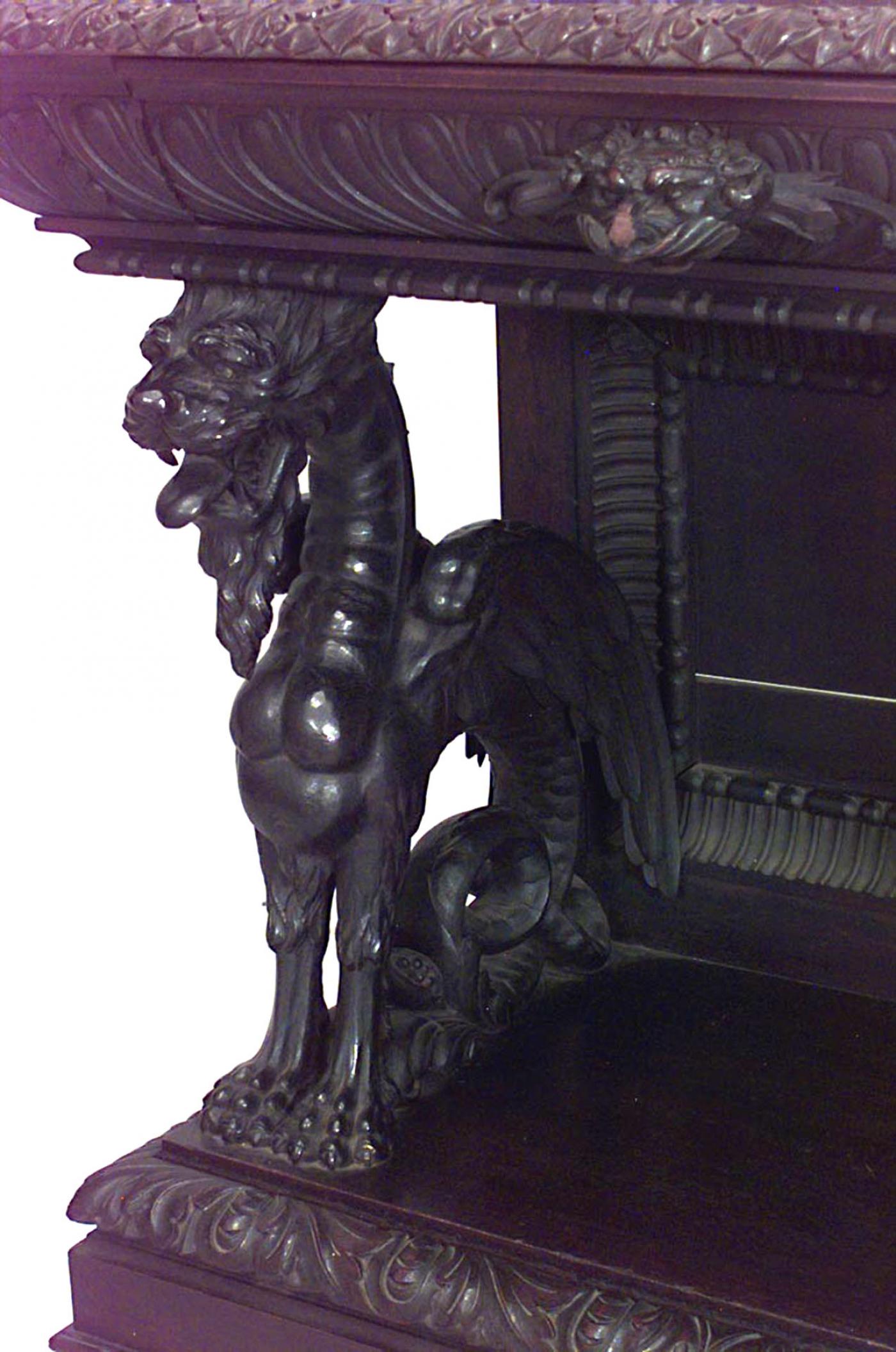 Italian Renaissance Style Oak Griffin Console Table