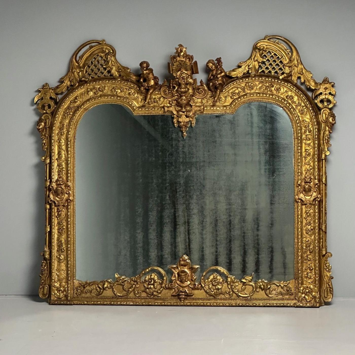 Italian Renaissance Style Over the Mantle / Wall Mirror, Oil Gilded ...