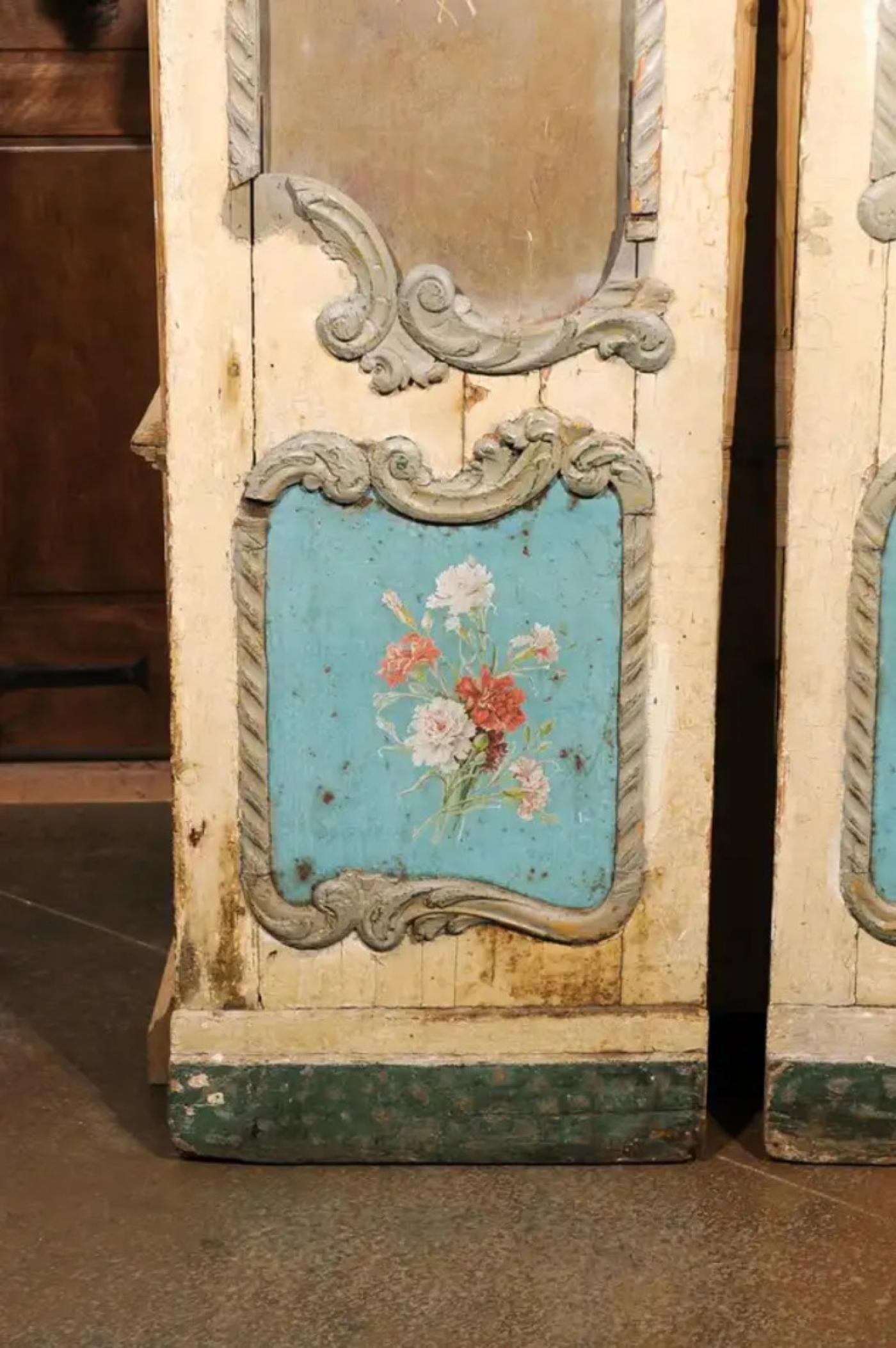 Italian Rococo Style Early 19th Century Door Panels with Painted Bouquets